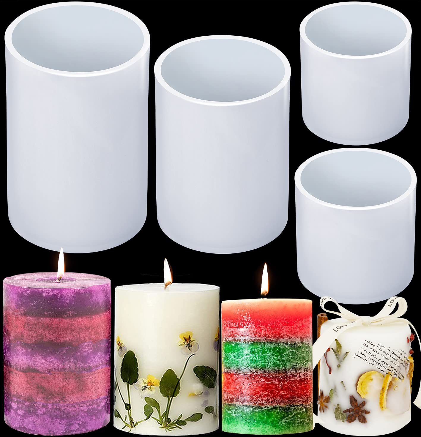 Cylinder Candle Molds for Candle Making, 4in & 3in & 2in Silicone Candle Mold Pillar Epoxy Resin Casting Molds for DIY Crafts, Wax Candle Making, Soaps (4 Sizes)