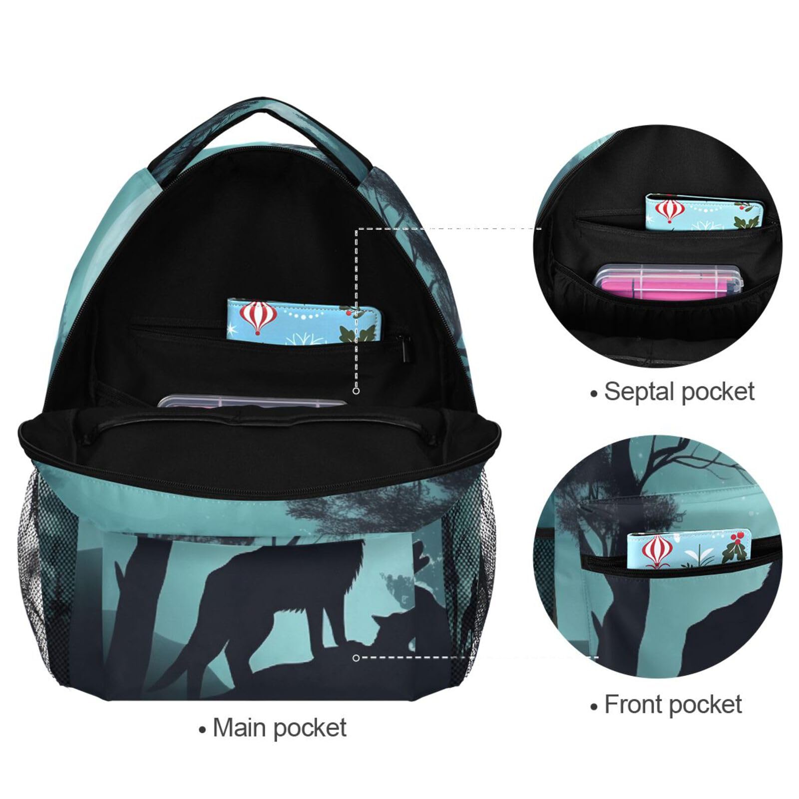 Nander Backpack Travel Evening Moon Wolf School Bookbags Laptop Daypack College Bag for Mens Boys