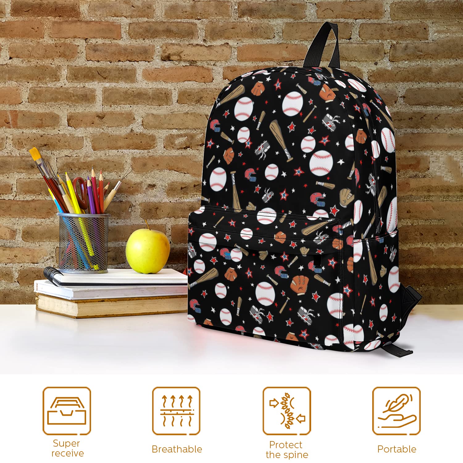 Lightweight Baseball Laptop Backpack Bookbag for Teens Boys Girls, Large Capacity Backpack Daypack Office Travel