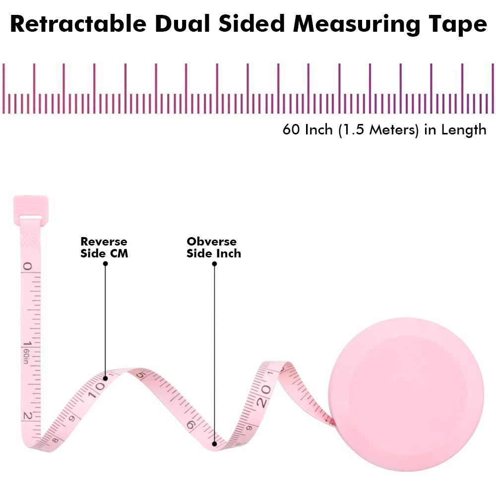 Edtape 2PCS Measuring Tape for Body,Soft Tape Measure for Body Sewing Fabric Tailor Cloth Craft Measurement Tape,60 Inch/1.5M Pink Retractable Dual Sided Measure Tape Set