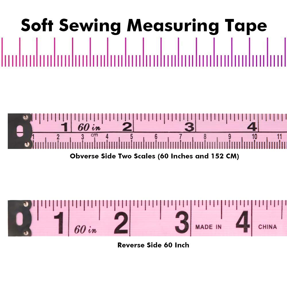 Edtape 2PCS Measuring Tape for Body,Soft Tape Measure for Body Sewing Fabric Tailor Cloth Craft Measurement Tape,60 Inch/1.5M Pink Retractable Dual Sided Measure Tape Set