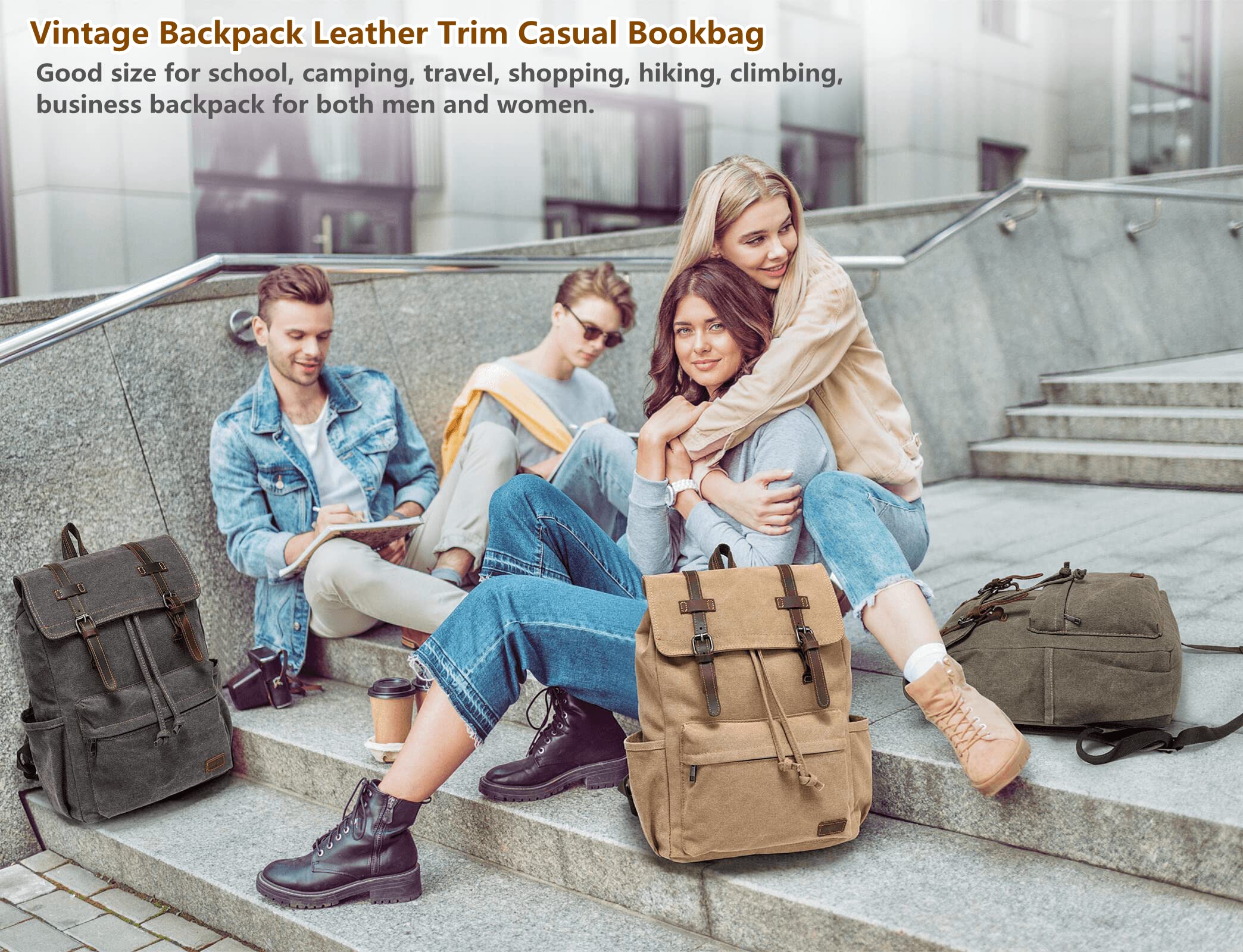 JIELV Canvas Vintage Backpack,Mens Travel Rucksack,Casual Daypack Bookbag for Laptop School College Hiking(Army Green)