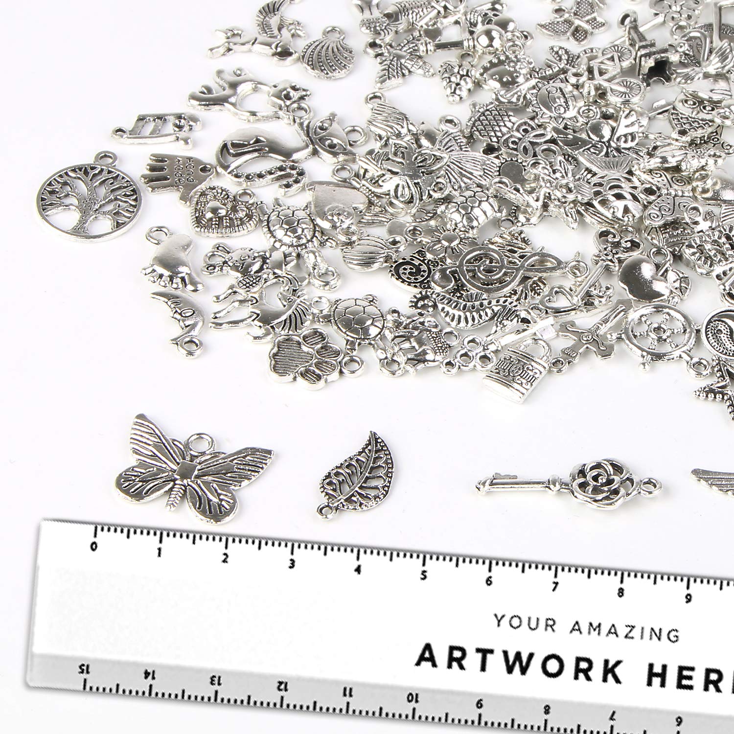 UPINS 30Pcs Silver Expandable Blank Bracelets Adjustable Wire Bangles with 100Pcs Tibetan Silver Charms, 200Pcs Open Jump Rings for Jewelry Making (Silver)
