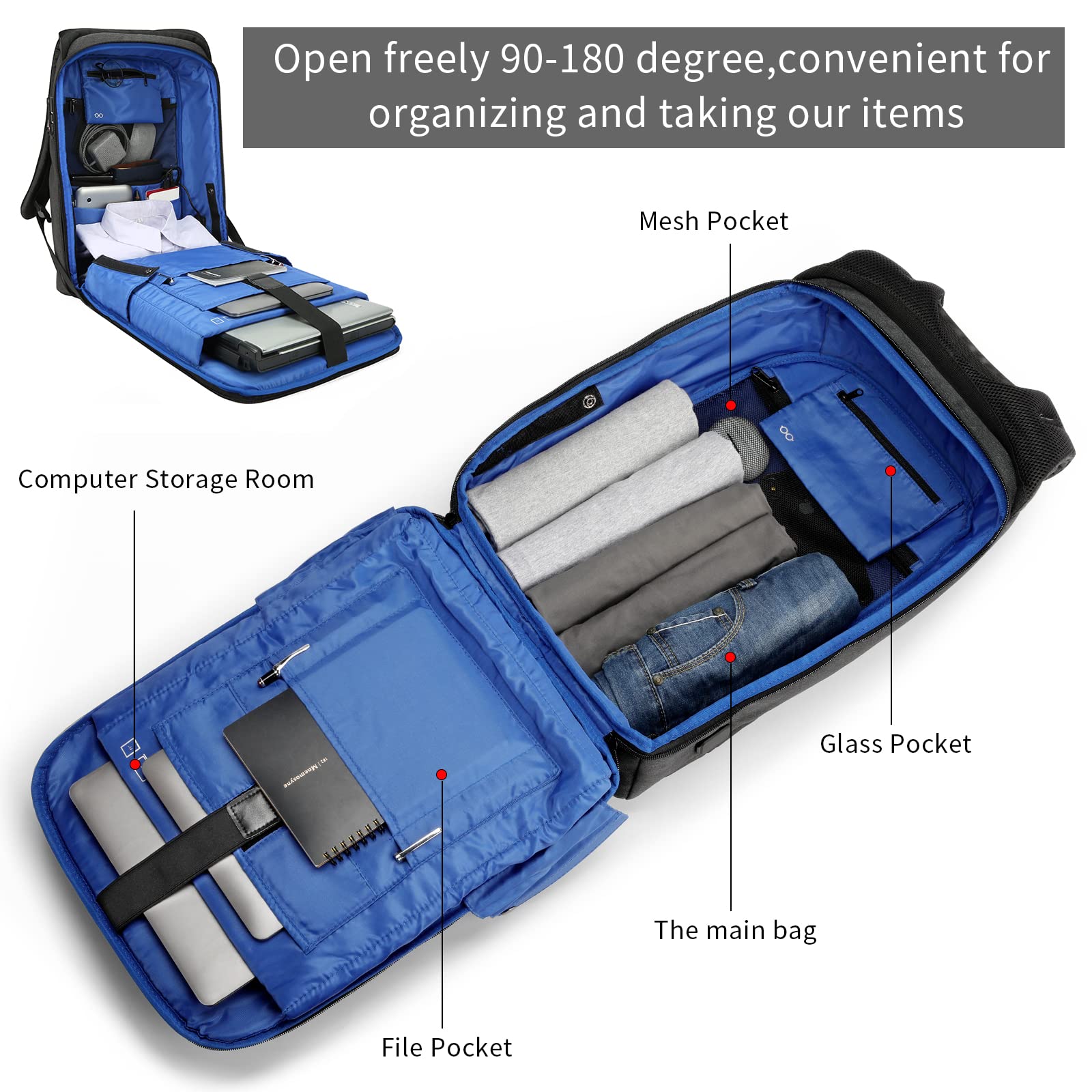 Kingsons Laptop Backpack, Slim Business Travel Computer Bag with USB Charging Port Anti-Theft Water Resistant for 15.6 Inch Laptop Rucksack for men