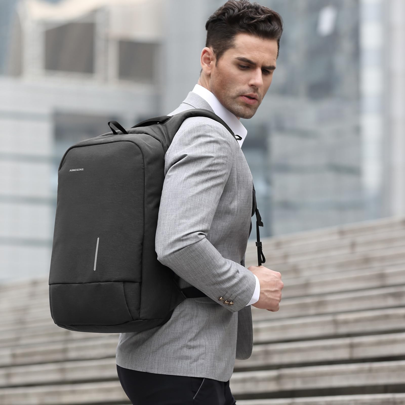 Kingsons Laptop Backpack, Slim Business Travel Computer Bag with USB Charging Port Anti-Theft Water Resistant for 15.6 Inch Laptop Rucksack for men
