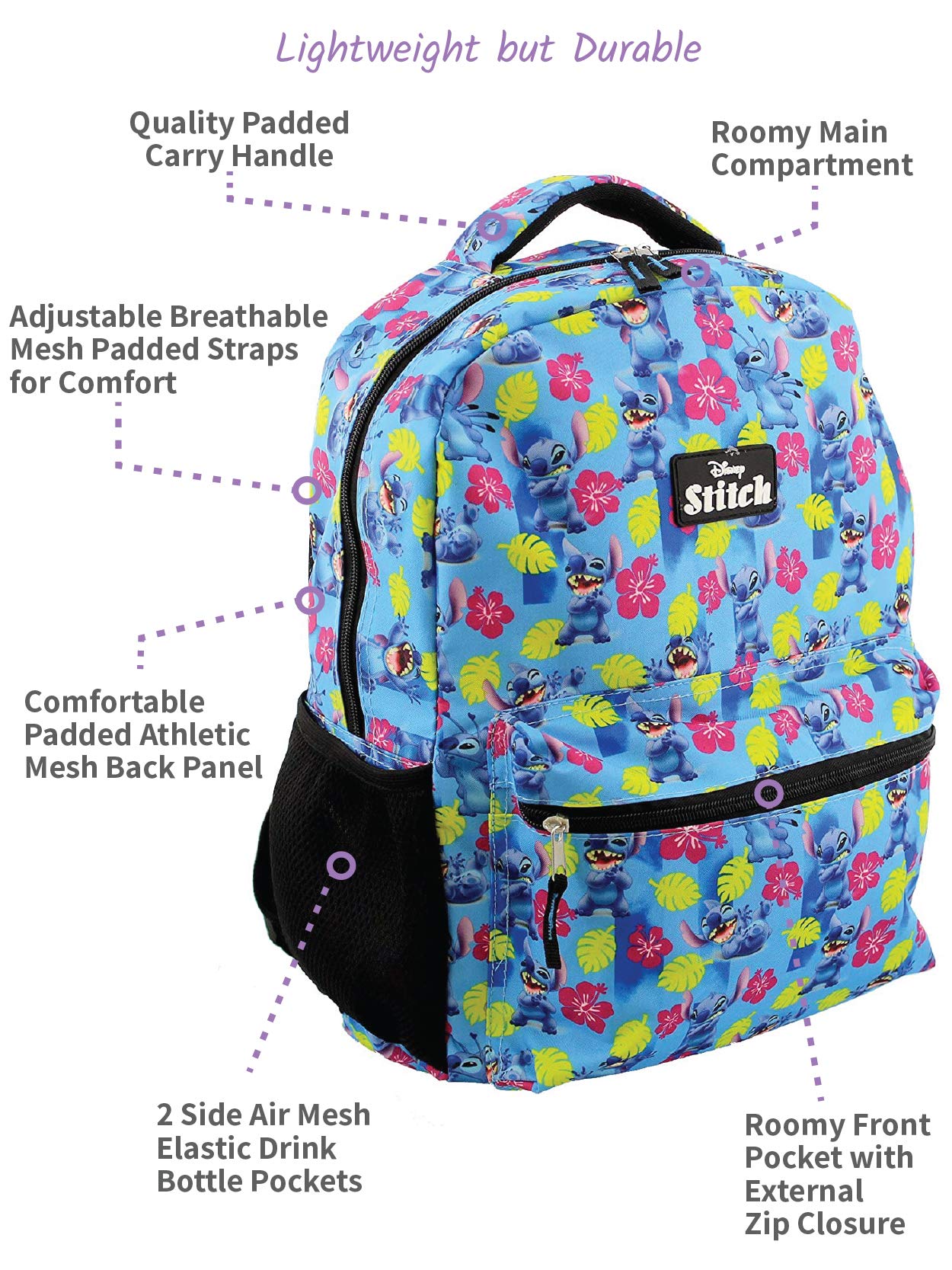 Lilo and Stitch Girl's Boy's Adult's 16 Inch School Backpack Bag (One Size, Blue)