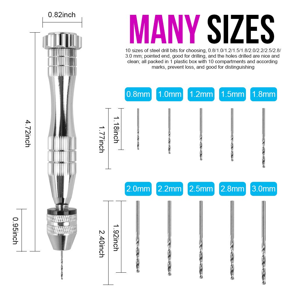Pin Vise for Resin Casting Molds, LEOBRO Steel Hand Drill, Resin Drill with 10 PCS Drill Bit, Precision Hand Drill Tools for Epoxy Resin Arts Crafts, Wood, Clay, DIY Resin Keychain Jewelry Making