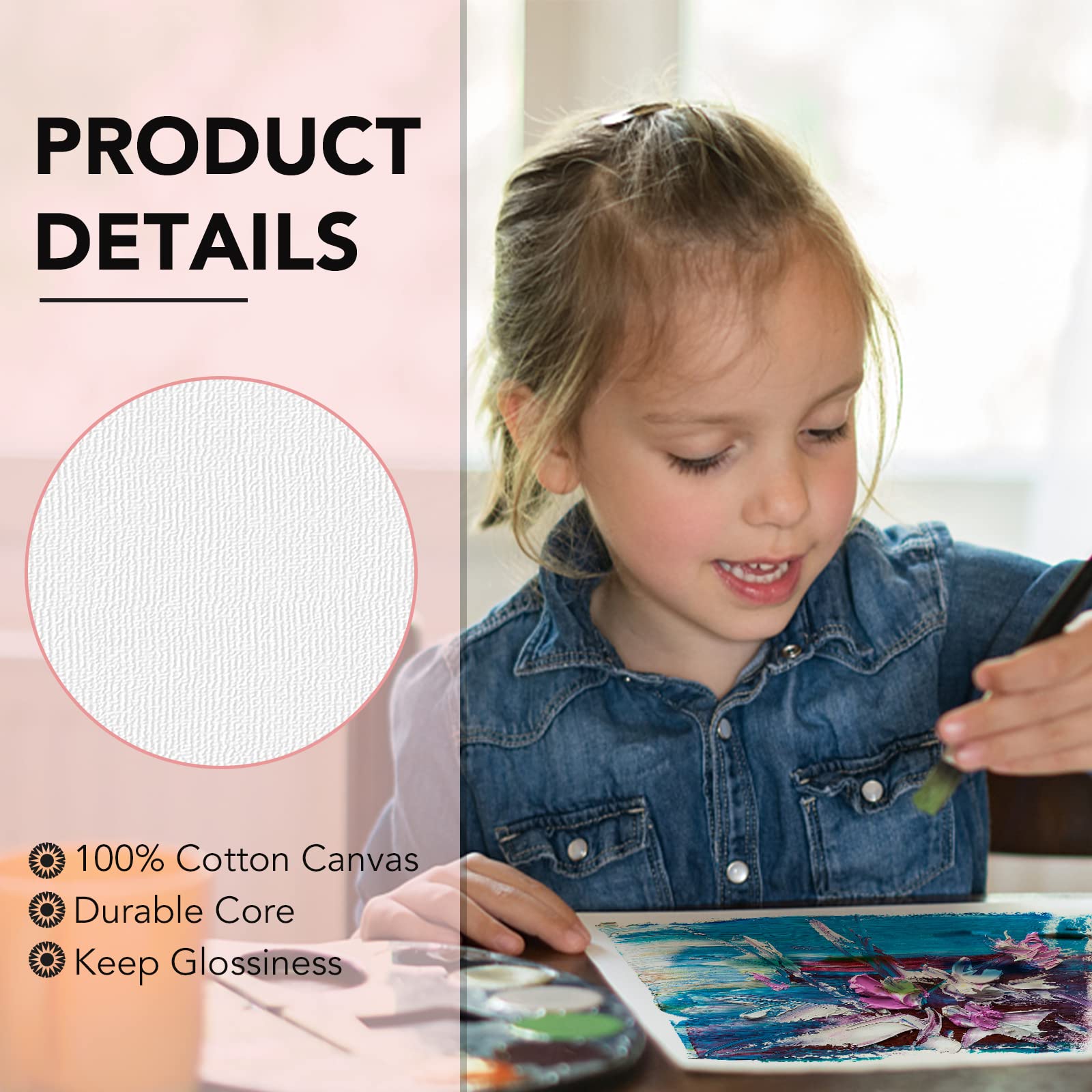 ESRICH Canvases for Painting Blank Cotton Canvas Boards 21Pack with 7 Size 4*4", 5*7", 8*10", 9*12", 11*14",Round Canvas with 8*8", 10*10", 3 of Each, Painting Canvas for Oil & Acrylic Paint