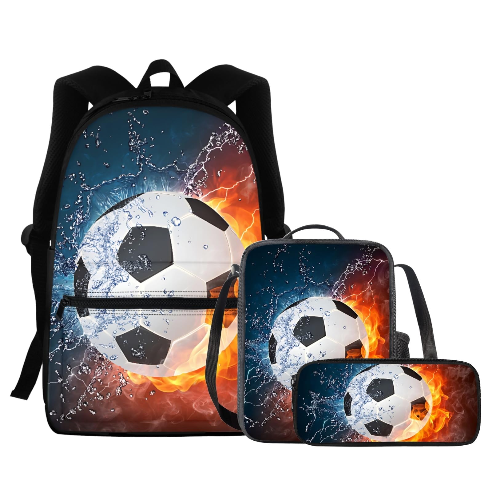 FOR U DESIGNS Teens Backpack Set 3 Piece Soccer Canvas Boys School Bags,Lunch Bags,Pencil Box 3 in 1