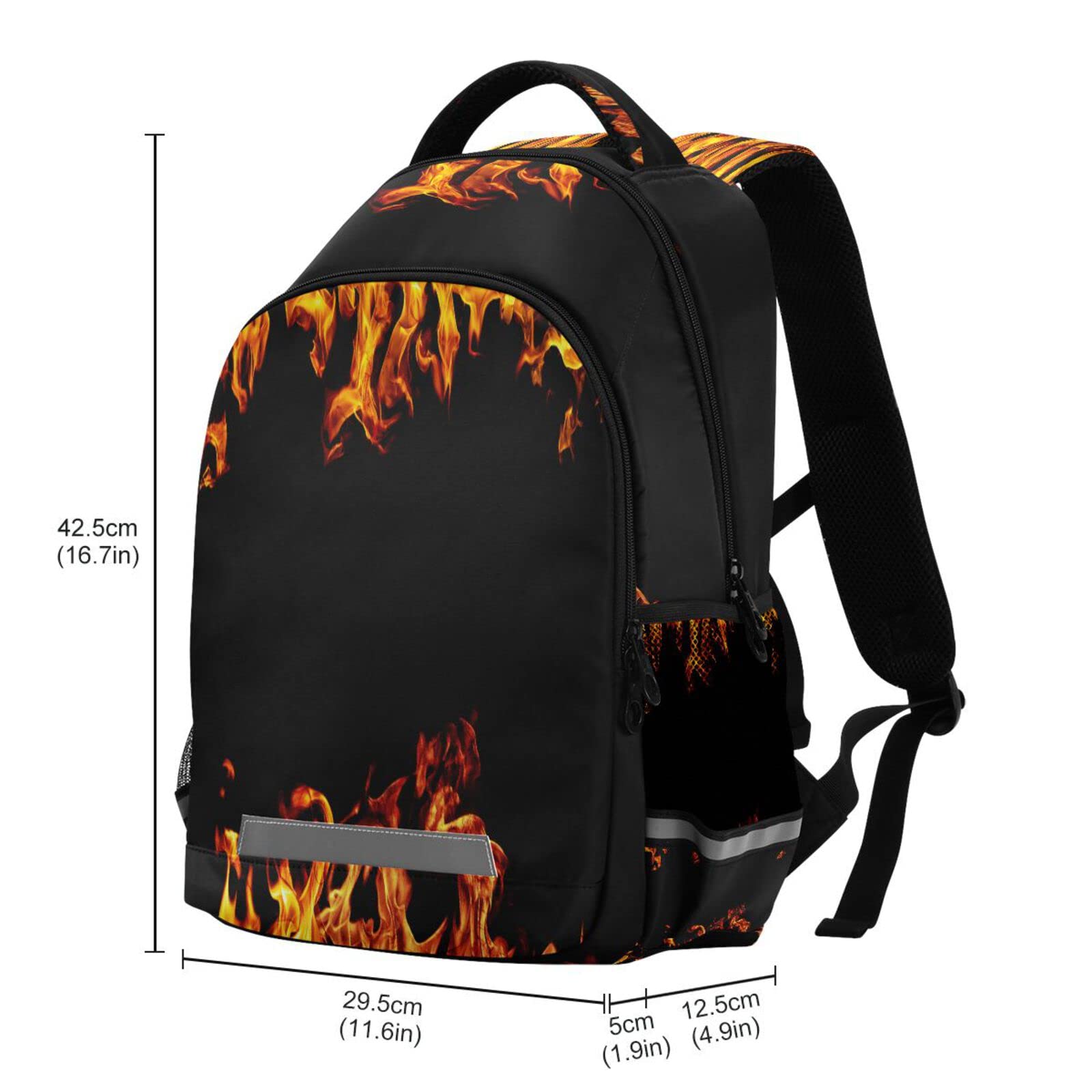 Fire Flames School Backpacks with Chest Strap for Teens Boys Girls,Lightweight Student Bookbags 17 Inch, Creative Unique Casual Daypack Schoolbags