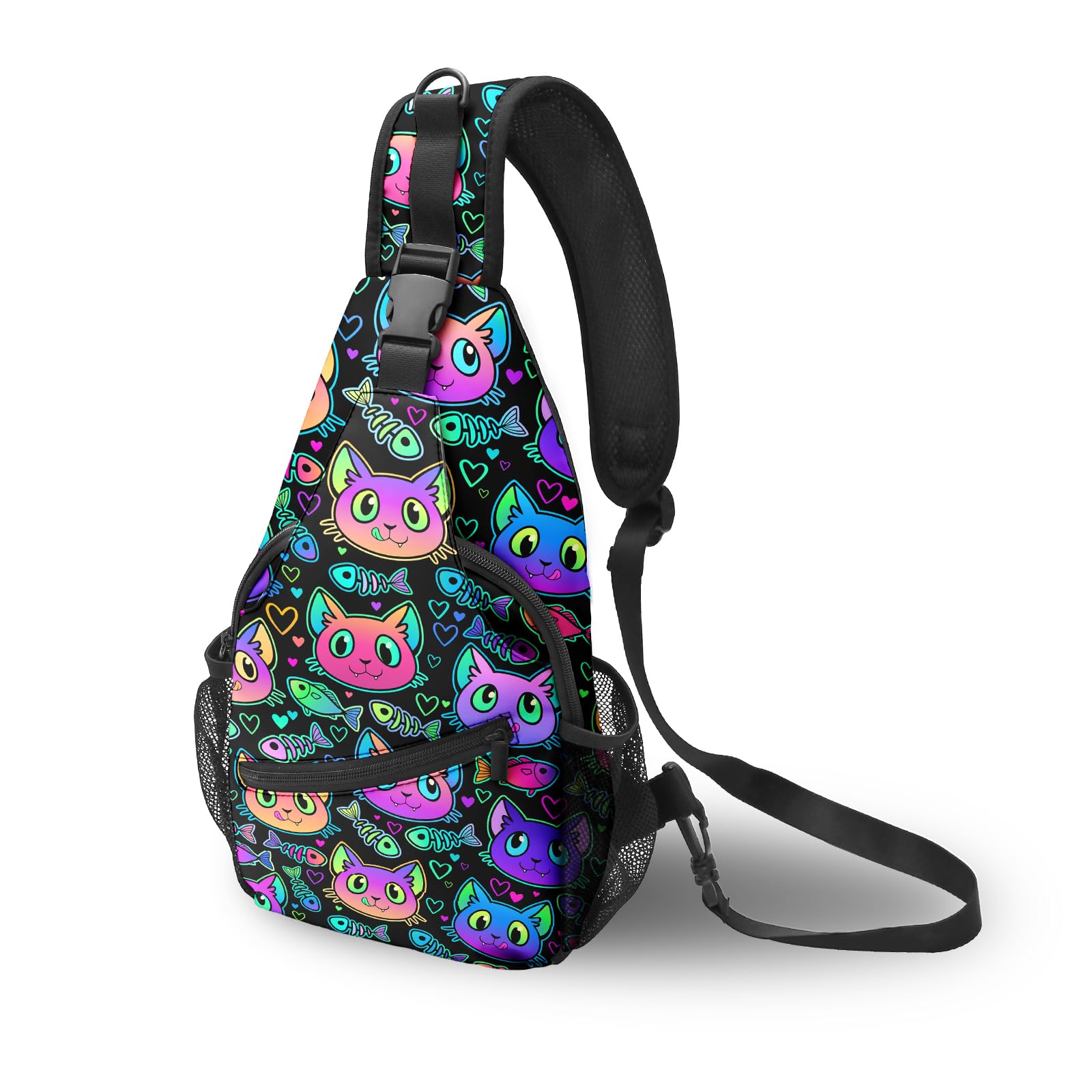 Cat Sling Bag Travel Crossbody Backpack Shoulder Pack Chest Hiking Daypack for Women Men with Strap Adjustable Lightweight Outdoor Walking Running Climbing