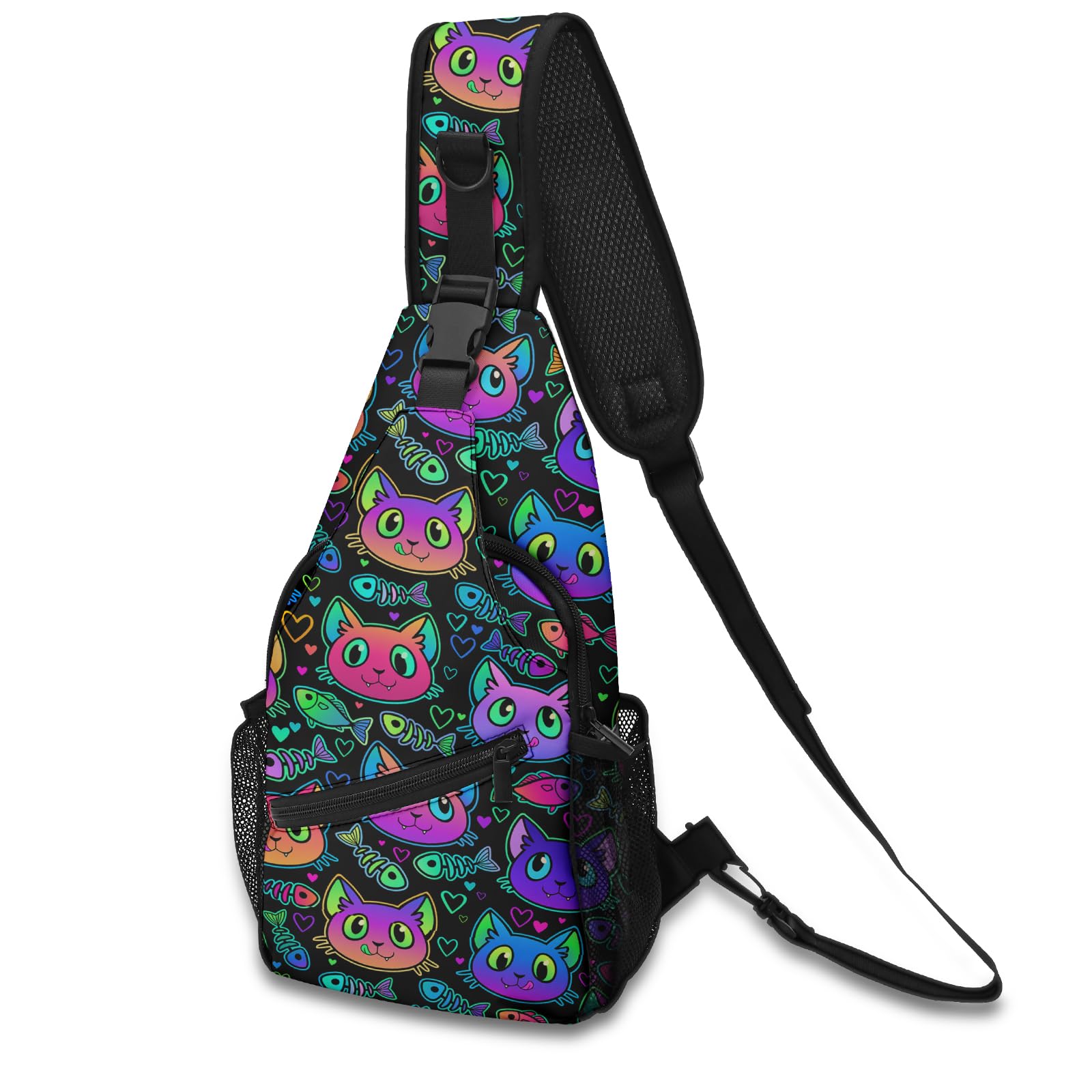 Cat Sling Bag Travel Crossbody Backpack Shoulder Pack Chest Hiking Daypack for Women Men with Strap Adjustable Lightweight Outdoor Walking Running Climbing