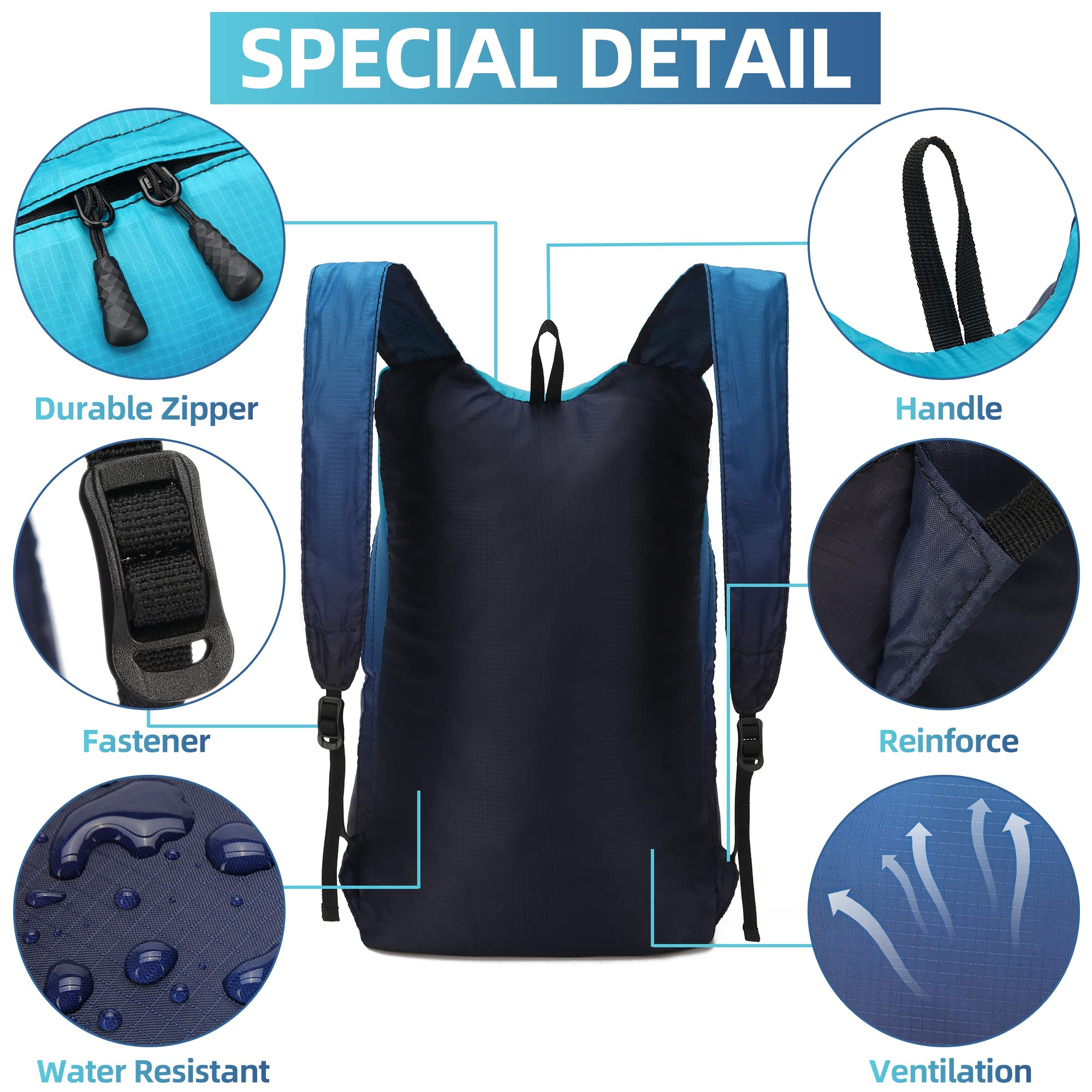 TurnWay Ultra lightweight Water Resistant Packable Backpack, Foldable Hiking Daypack for Travel Camping Cycling Outdoor for Women and Men (Blue)