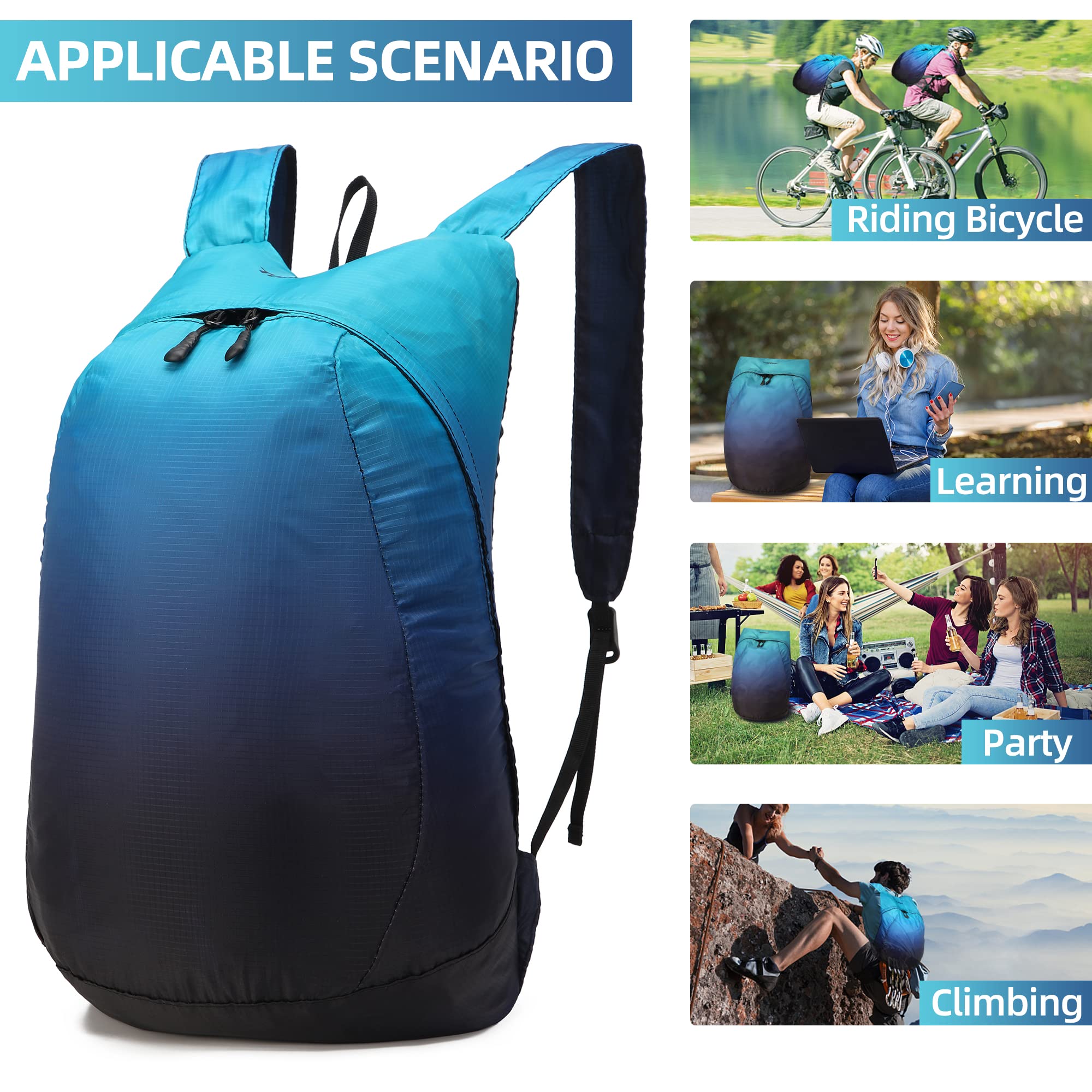 TurnWay Ultra lightweight Water Resistant Packable Backpack, Foldable Hiking Daypack for Travel Camping Cycling Outdoor for Women and Men (Blue)