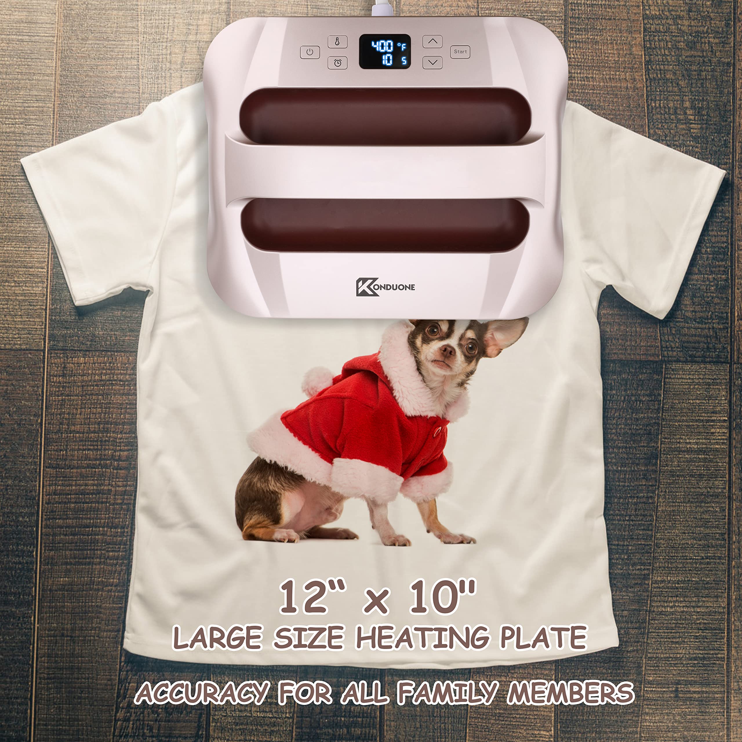 Heat Press Machine 12" x 10" Easy Press Heat Transfer for T-Shirts and HTV Vinyl Projects, Gold & Chestnut Brown