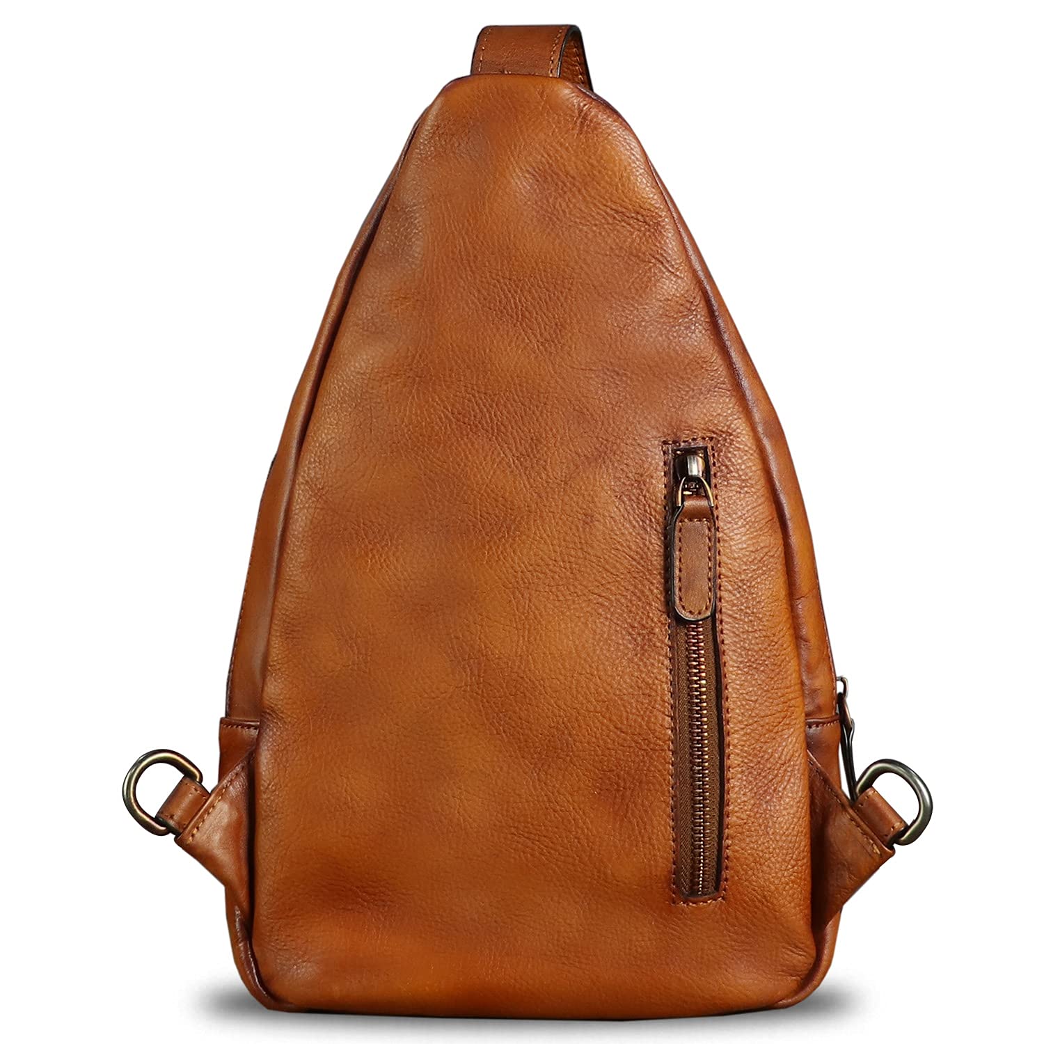 IVTG Genuine Leather Sling Bag Vintage Crossbody Hiking Shoulder Bag Sling Backpack Retro Cowhide Handmade Casual Daypack Motocycle Bag Cycling Daypack (Brown)