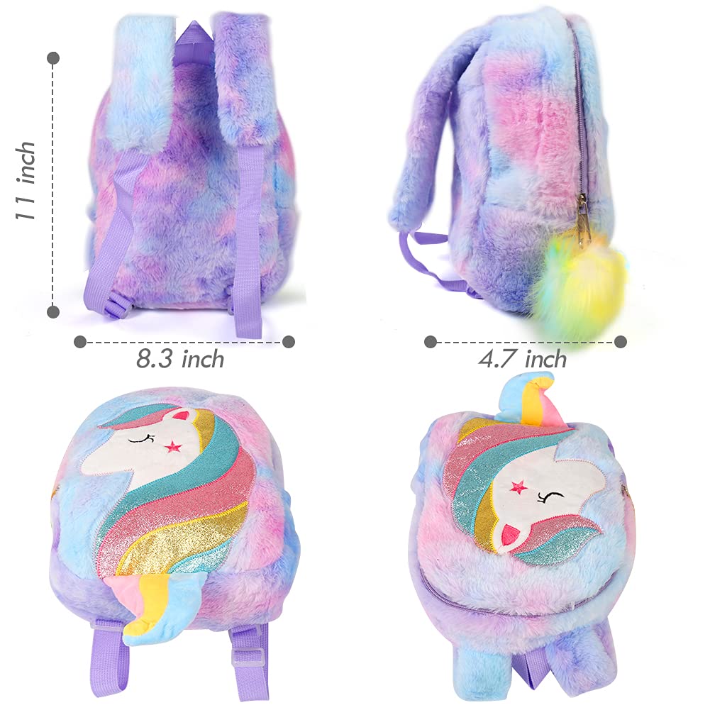 Plush Unicorn Backpack,Mini Unicorn Backpack for Girls, Soft Lightweight Travel Bags for Girls,Purple