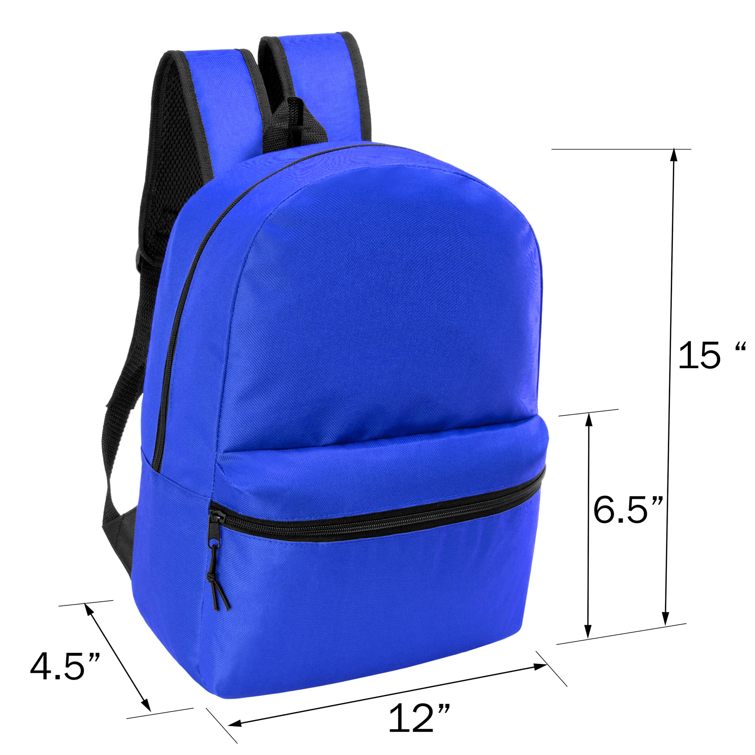 Moda West Wholesale Classic 15 Inch Basic Backpack in 12 Assorted Colors - Bulk Case of 24 Bookbags