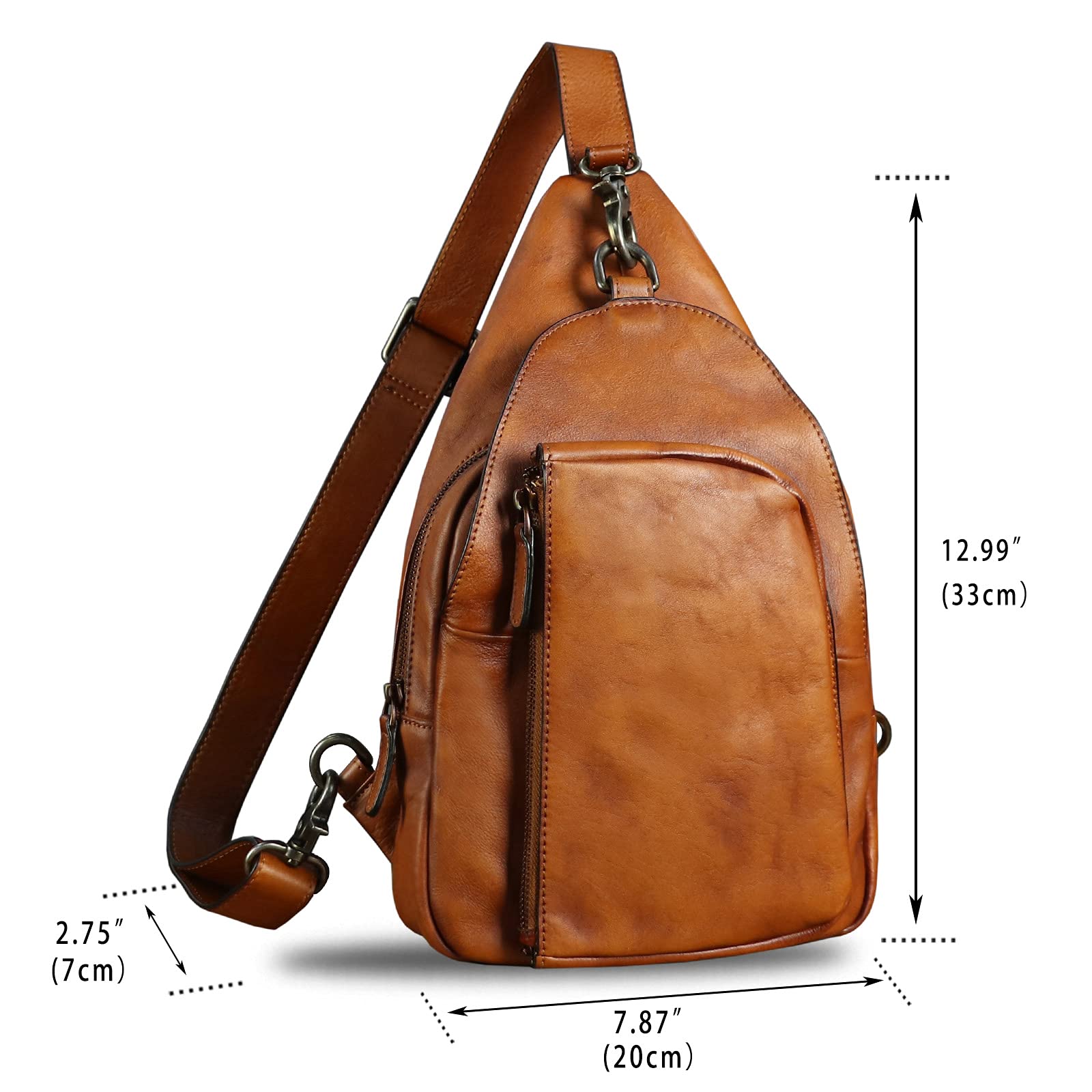 IVTG Genuine Leather Sling Bag Vintage Crossbody Hiking Shoulder Bag Sling Backpack Retro Cowhide Handmade Casual Daypack Motocycle Bag Cycling Daypack (Brown)