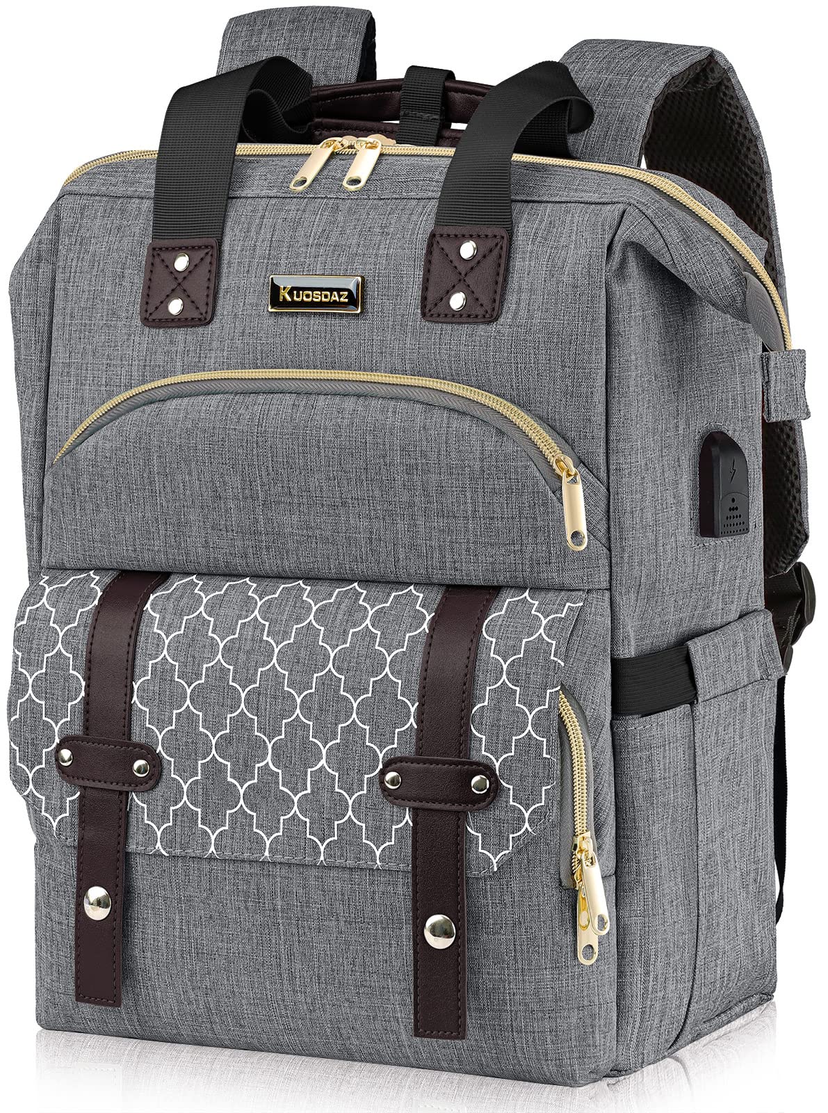 Travel Backpack for Women, Large Wide Open Womens Backpack for Work, Water Resistant Collage School Backpack with USB Port, 15.6 Inch Bookbag Computer Bag for Doctor Teacher Student Nurse, Grey