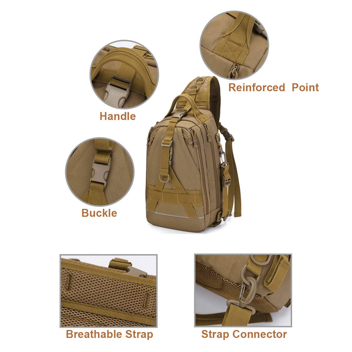 BraveHawk OUTDOORS Tactical Fishing Tackle Sling Backpack, 800D Military Nylon Oxford Multipurpose Shoulder Pack