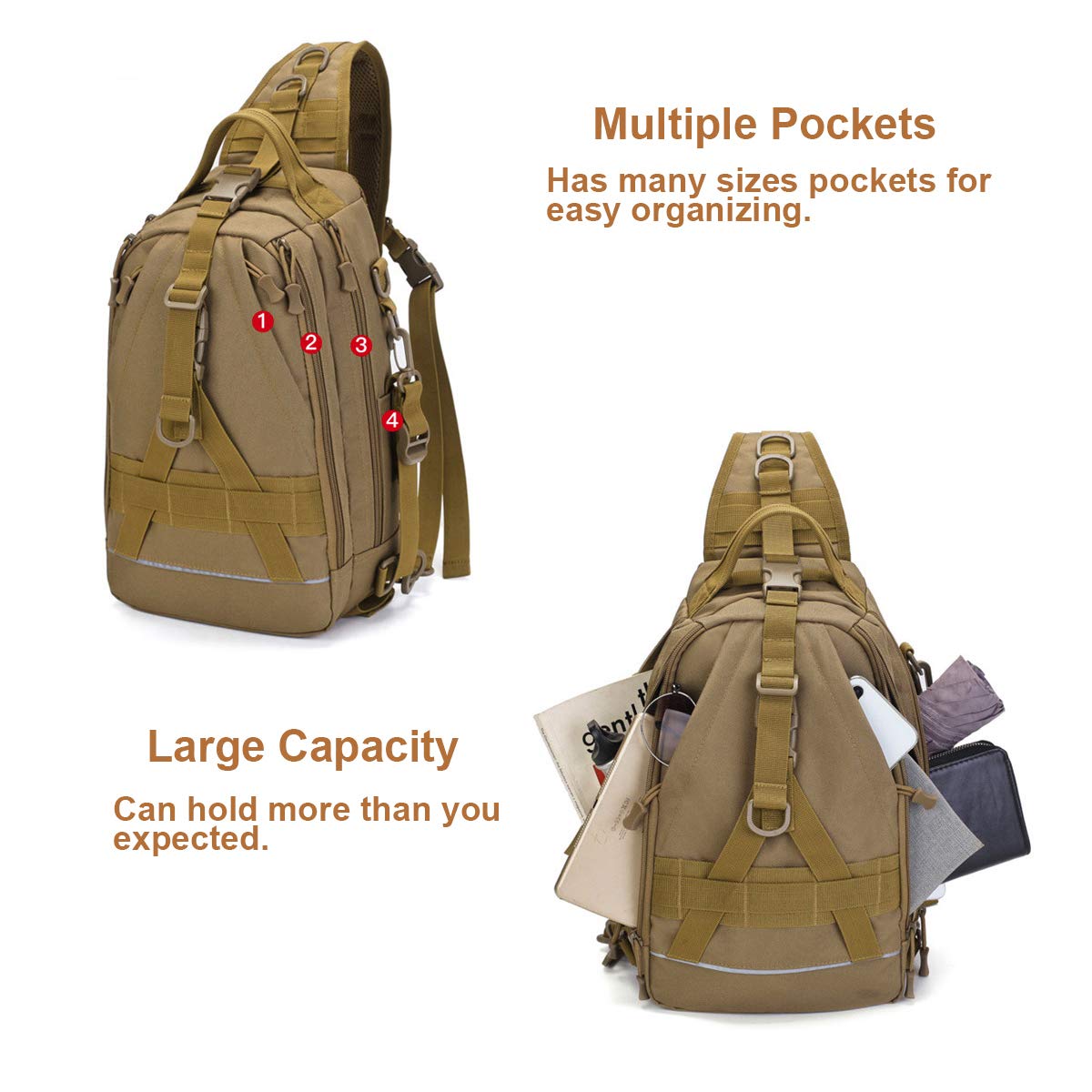 BraveHawk OUTDOORS Tactical Fishing Tackle Sling Backpack, 800D Military Nylon Oxford Multipurpose Shoulder Pack
