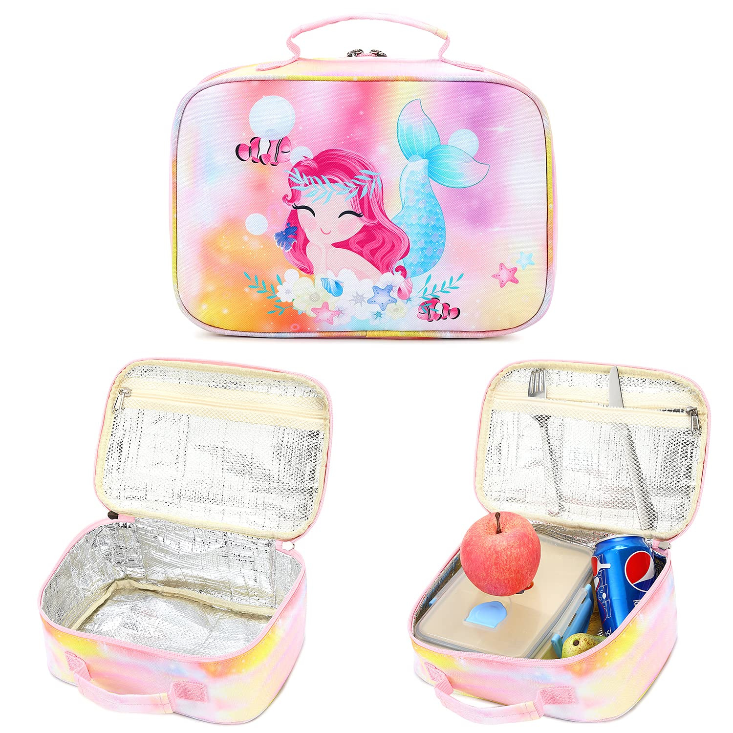 LEDAOU Kids Preschool Backpack Lunch Box Girls Kindergarten BookBag Primary Waterproof Galaxy School Bag 7 Pockets with Chest Strap