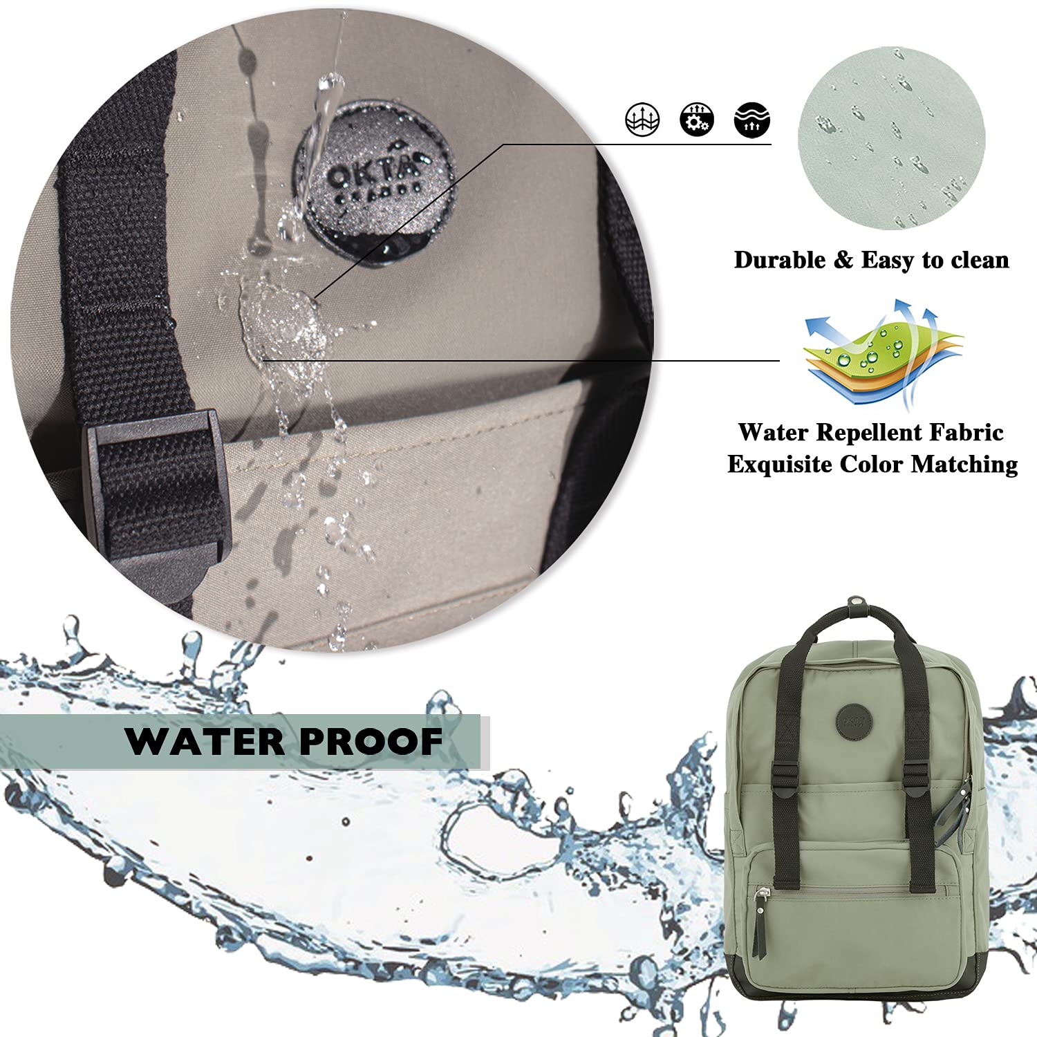 OKTA Laptop Waterproof Hiking Backpack for women - Shoulders School Bag (Olive-green)