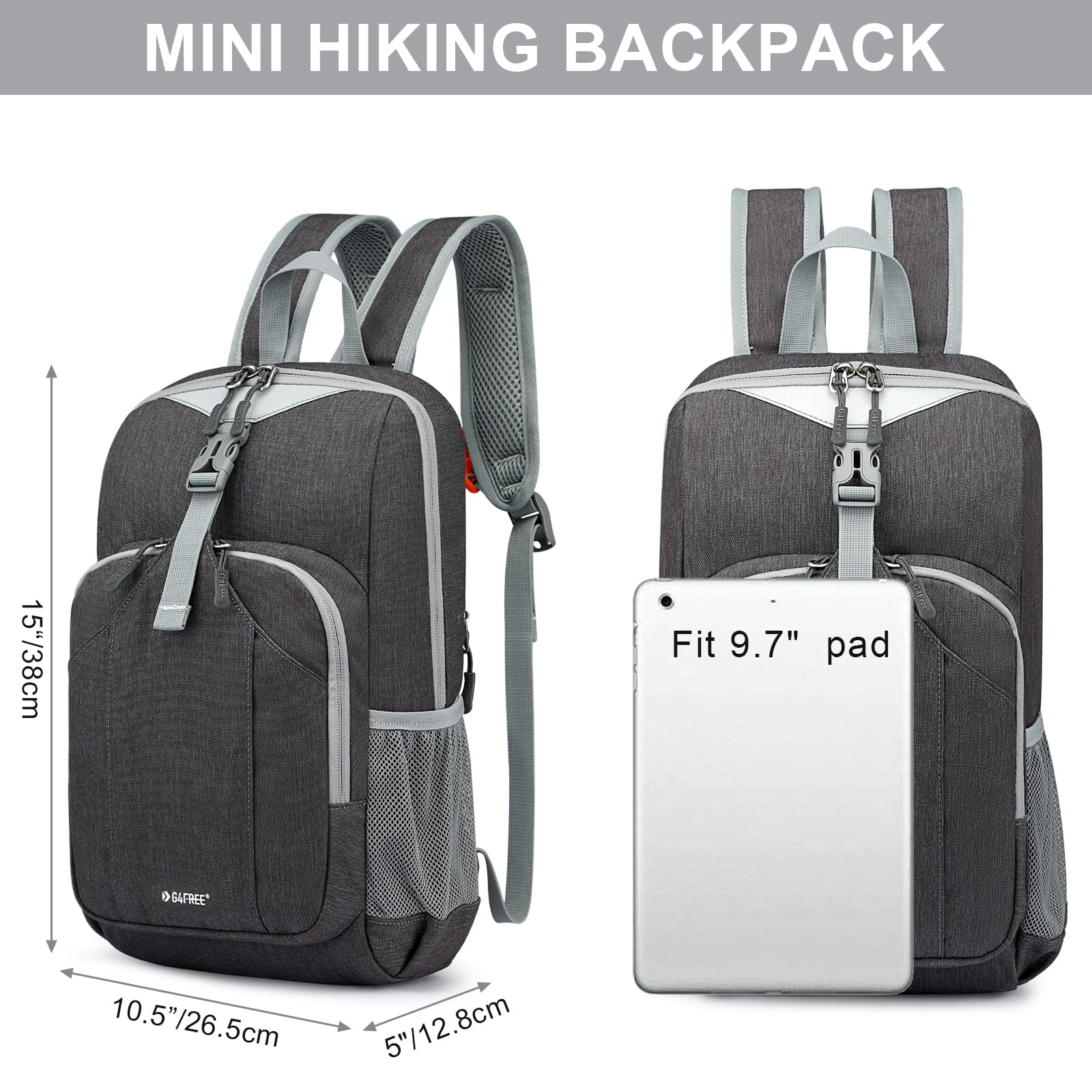 G4Free Mini 10L Hiking Daypack Small Hiking Backpack Cycling Compact Shoulder Backpack Outdoor for Men Women(Dark Gray)