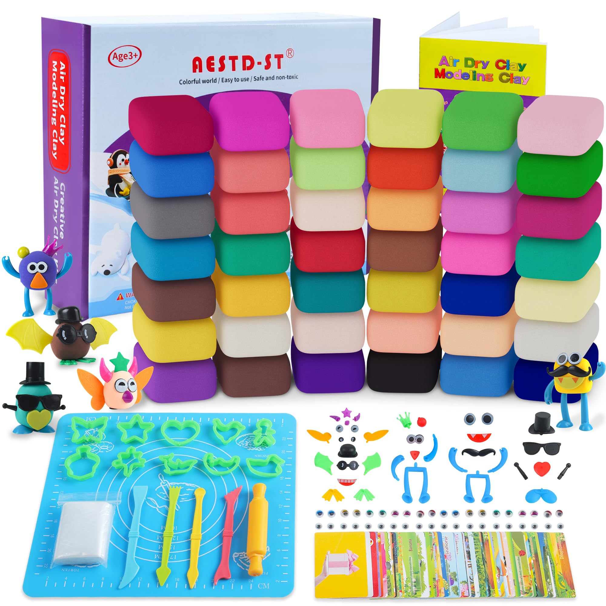 Air Dry Clay Kit, 42 Corlors Modeling Clay for Kids, Safe & Non-Toxic Super Light DIY Soft Magic Clay, Molding Clay with Sculpting Tools and Tutorial Cards,Arts and Crafts Gift for Kids.…