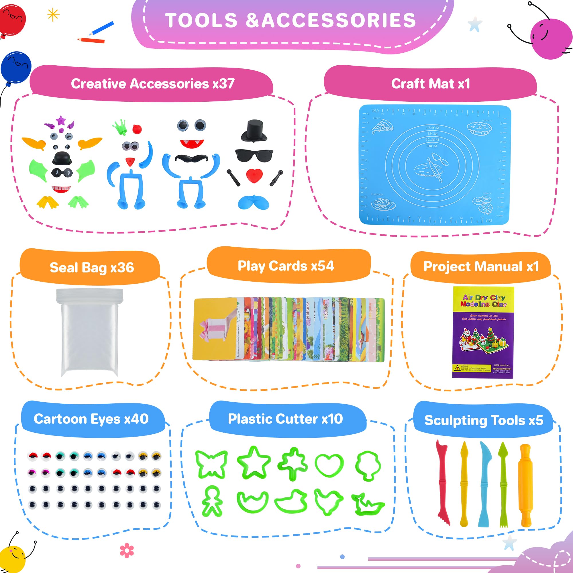 Air Dry Clay Kit, 42 Corlors Modeling Clay for Kids, Safe & Non-Toxic Super Light DIY Soft Magic Clay, Molding Clay with Sculpting Tools and Tutorial Cards,Arts and Crafts Gift for Kids.…