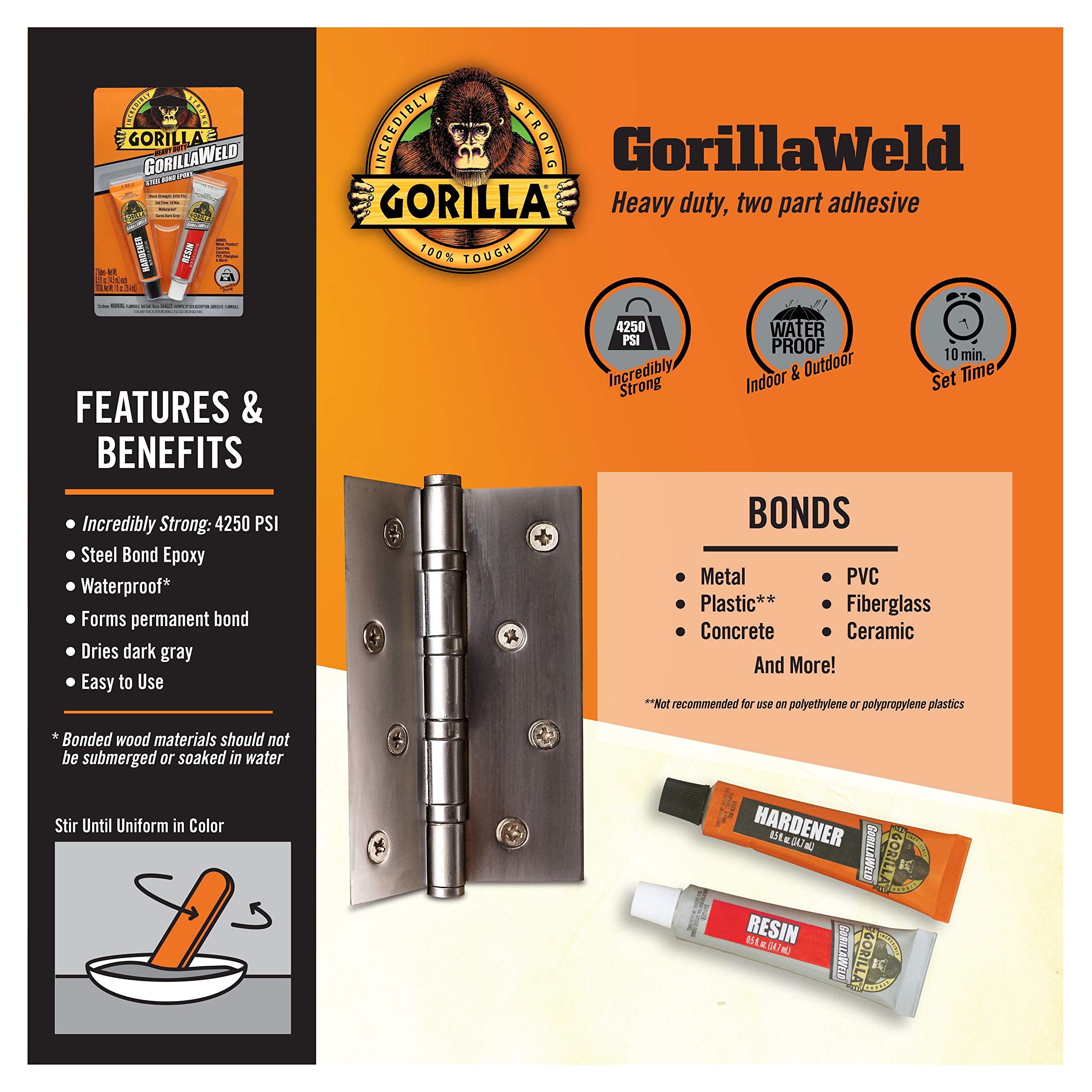 Gorilla Heavy Duty GorillaWeld Steel Bond 2-Part Epoxy, Black, (Pack of 1)