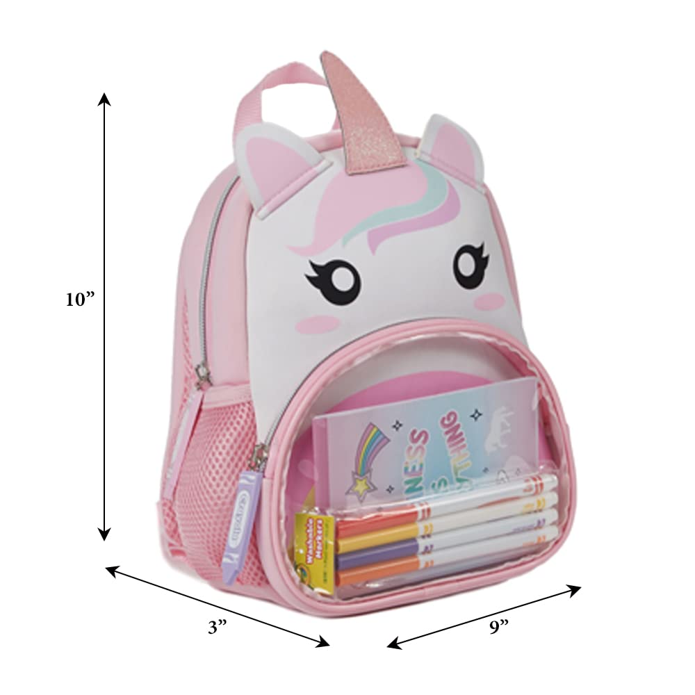 Crayola Neoprene Unicorn Mini Backpack for Girls & Toddlers with Crayola Markers & Notepad, 10 inch, Pink