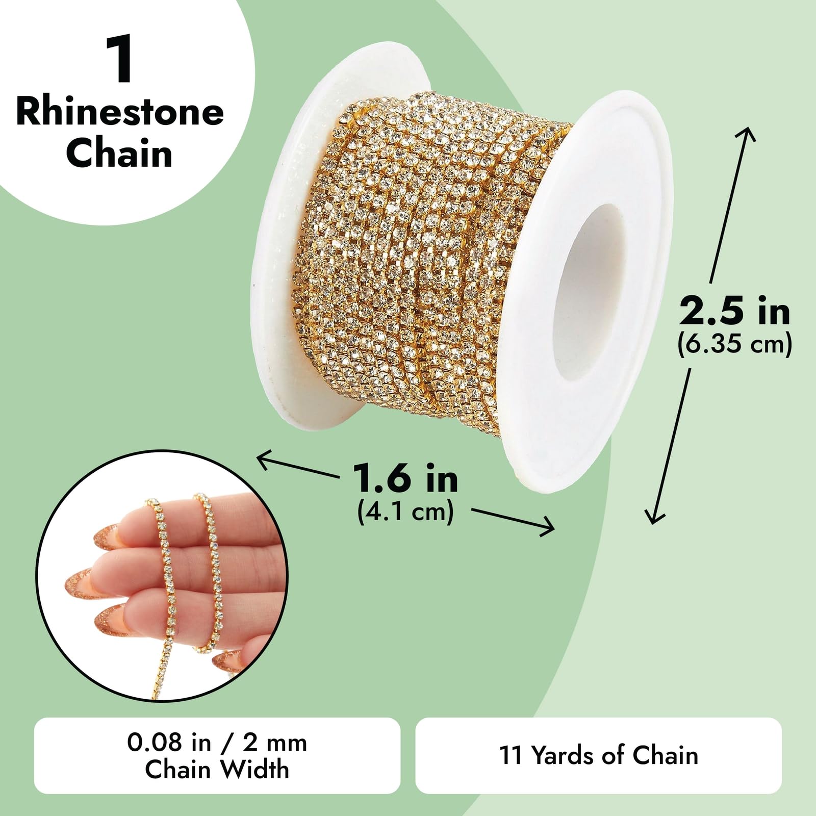 11 Yards Rhinestone Chain, Gold Trim Bling String for DIY Jewelry Making, Crafts, Shoe Charms (2mm Wide)