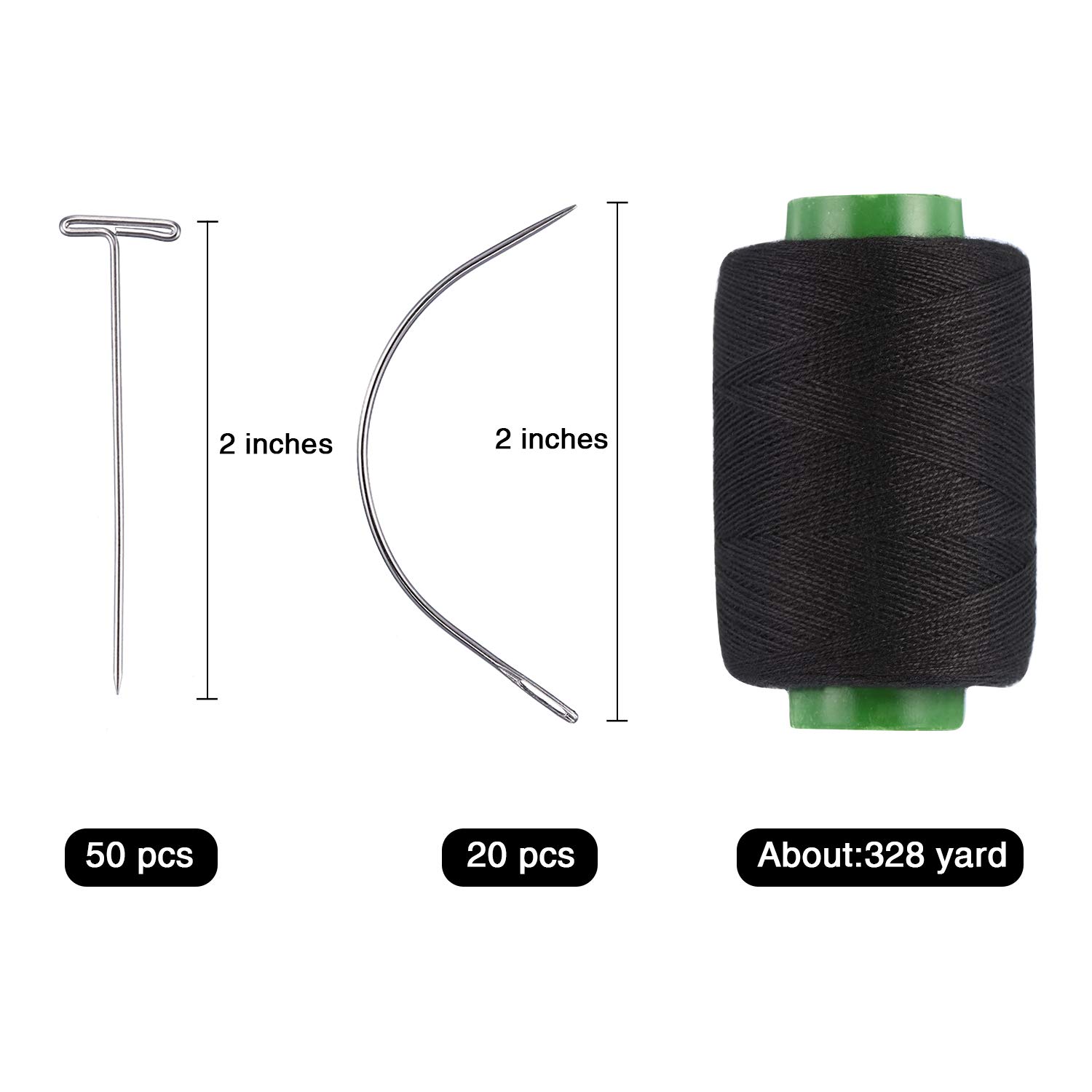 Boao 70 Pieces Wig Making Pins Needles Set, Wig T Pins and C Curved Needles with 328 Yard Thread for Wig Making, Blocking Knitting, Modelling and Crafts