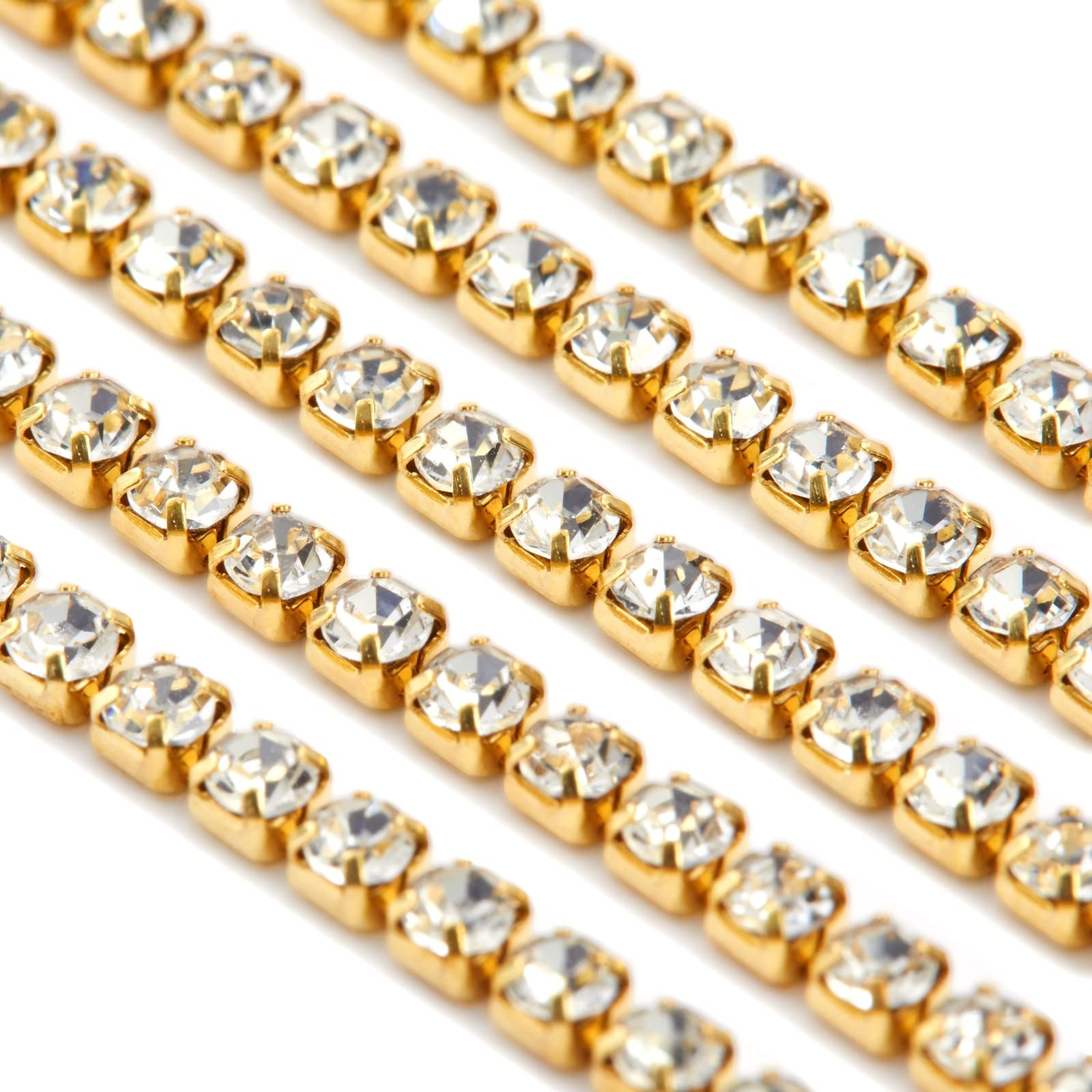 11 Yards Rhinestone Chain, Gold Trim Bling String for DIY Jewelry Making, Crafts, Shoe Charms (2mm Wide)