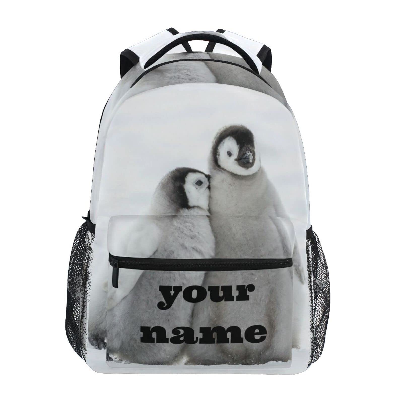 Nander Custom You Name Snow Penguins Backpack ,Casual Daypacks Outdoor Sports Rucksack School Shoulder Bag for Men Women Boys Girls-12x7.3x16.9in