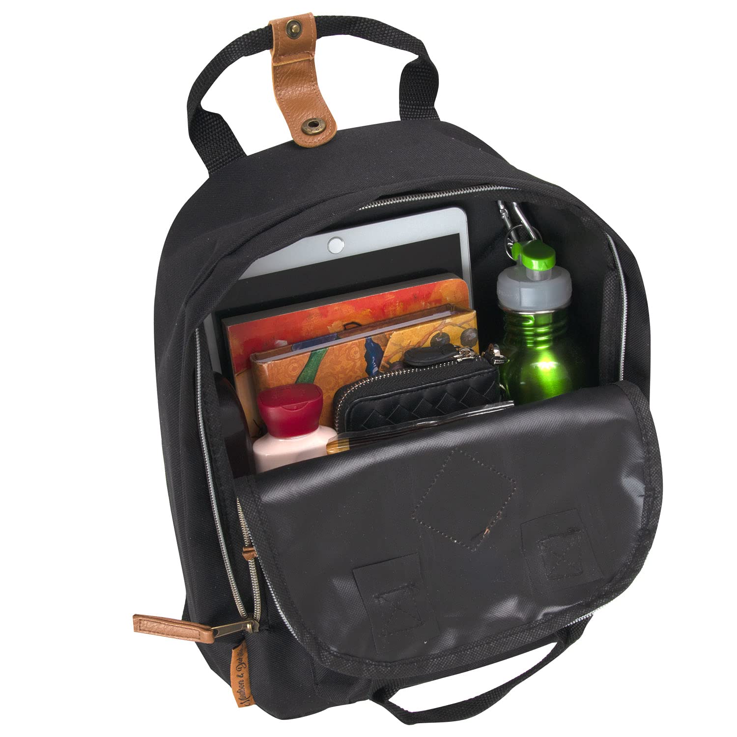 MADISON & DAKOTA Canvas Mini Backpack for Everyday & Day Pack Rucksack in Solid Color Blocks (Black)