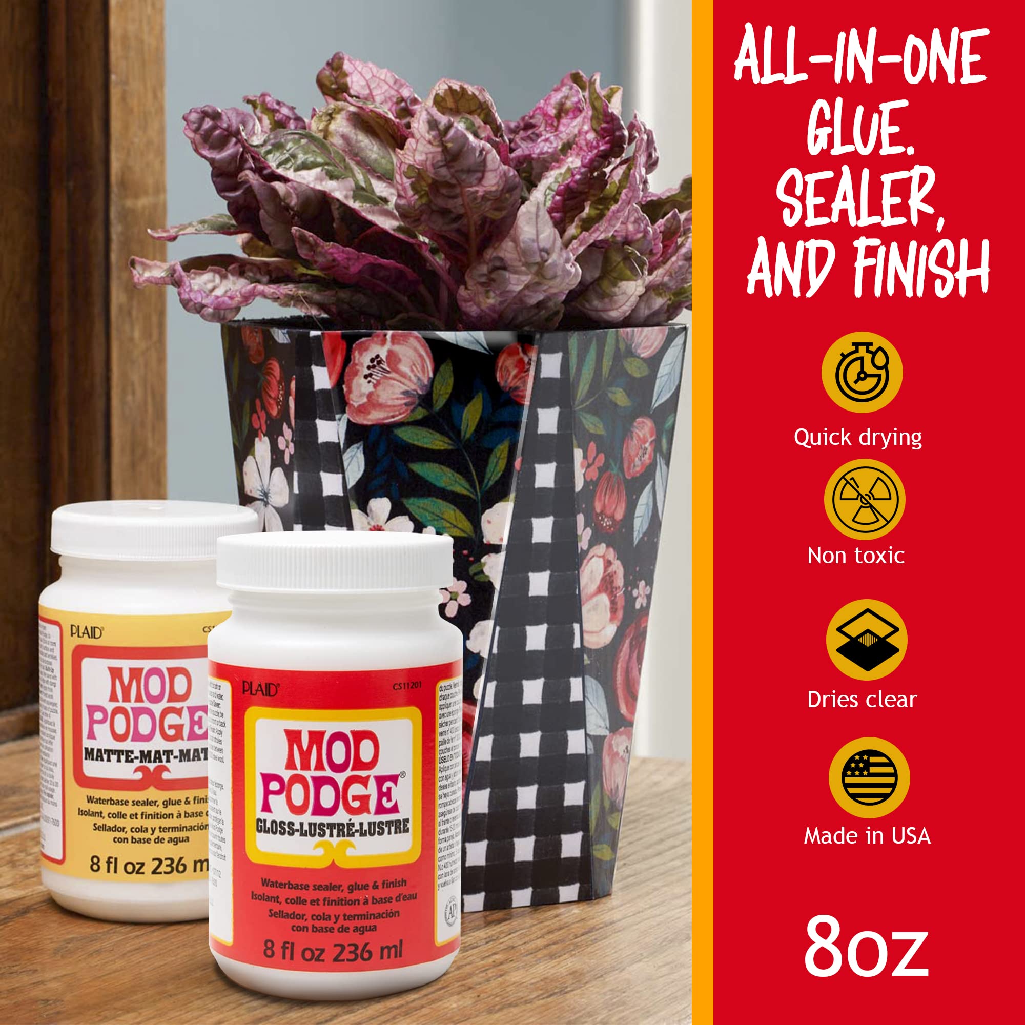 Mod Podge Bundle, 8 Ounce Gloss and Matte Medium Waterproof Sealer, Pixiss Accessory Kit with Foam Brushes, Gloves, Glue Spreaders and More 8oz