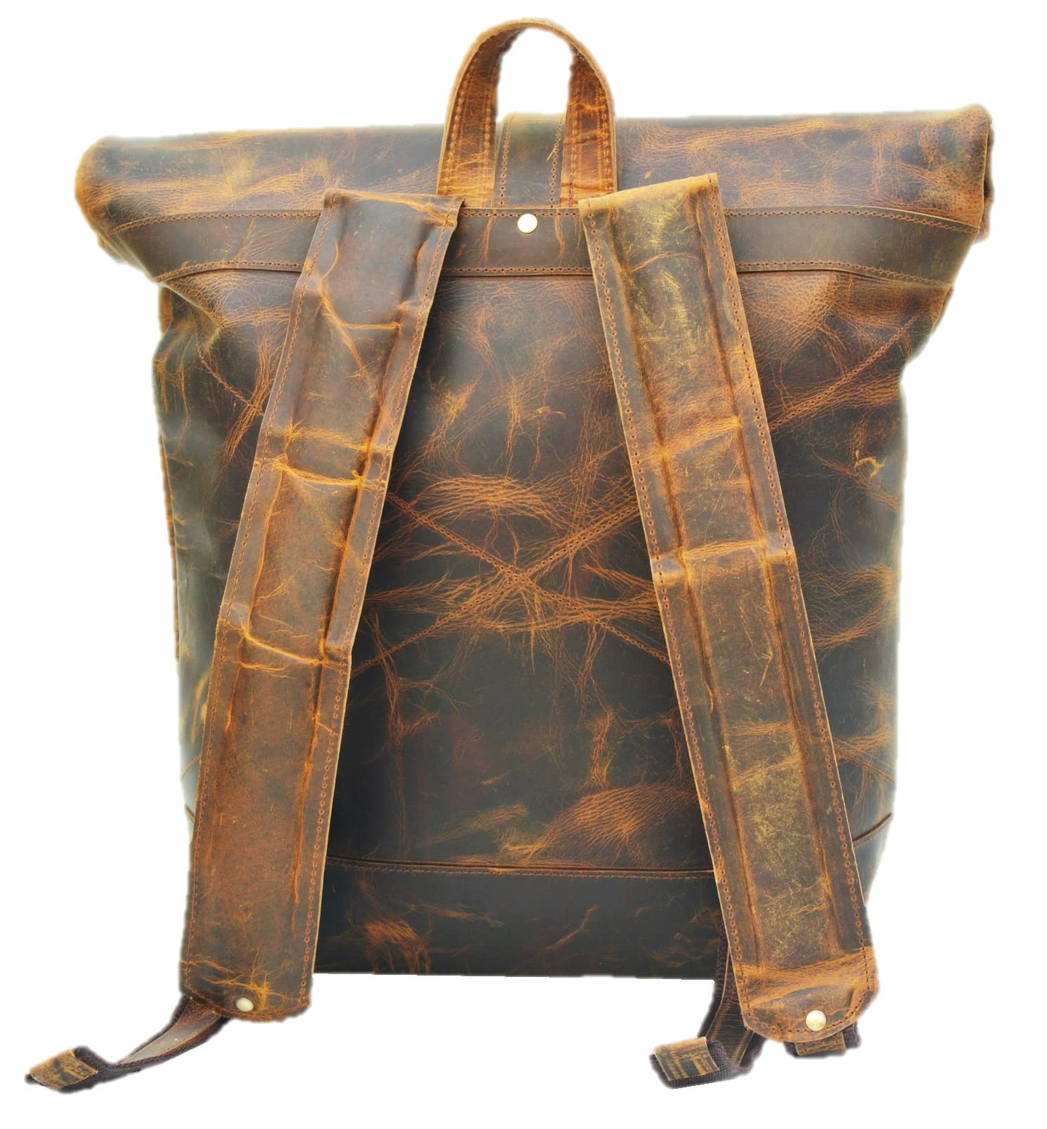 Satchel And Fable Men Leather Vintage Roll on Laptop Backpack Rucksack Bag Brown