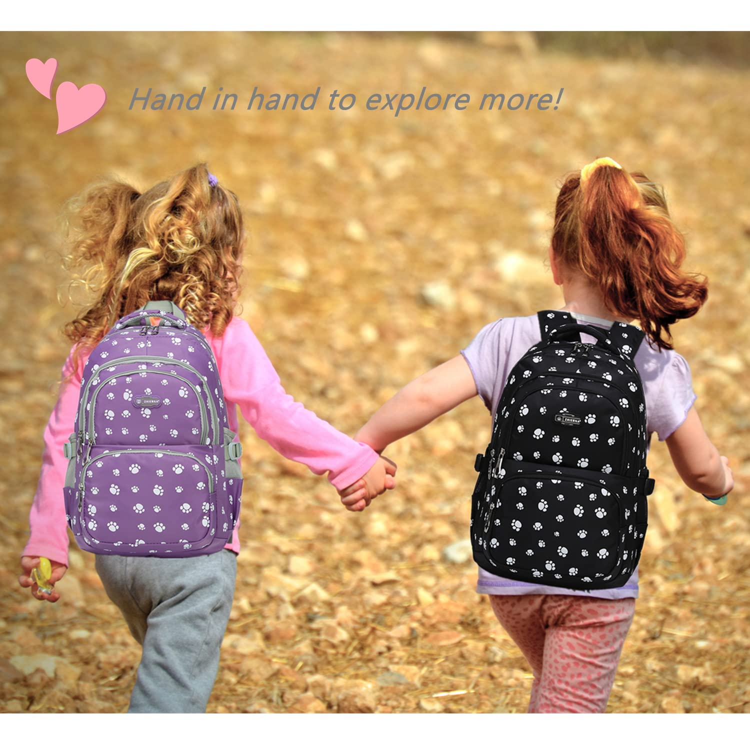 3Pcs Dog-Paw Prints Backpack and Lunch-Bag Set for Girls Middle School-Bag Elementary Bookbag Casual Daypack