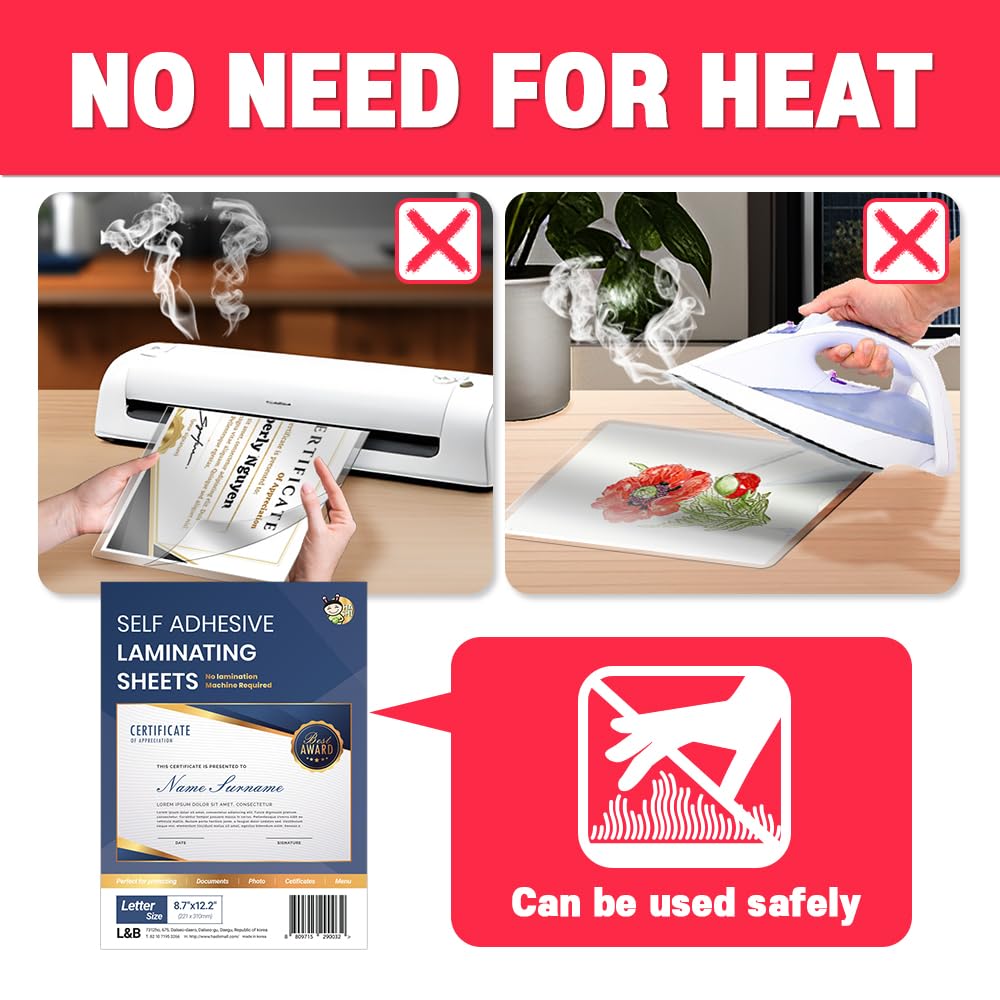 No Heat Laminating Sheets Self Sealing 8.5 x 11 Inch, 20 Pack, 4mil Thickness, No Machine Self Adhesive Laminating Sheets [Letter Size] by HA SHI