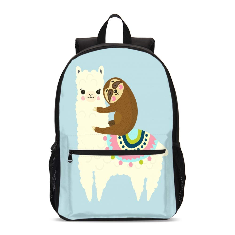 DuJiea Llama Sloth Kids Backpack Set 3 Piece Student Back To School Book Bag with Shouder Bag Pencil Case Box for Boys Girls 1-6th Grade