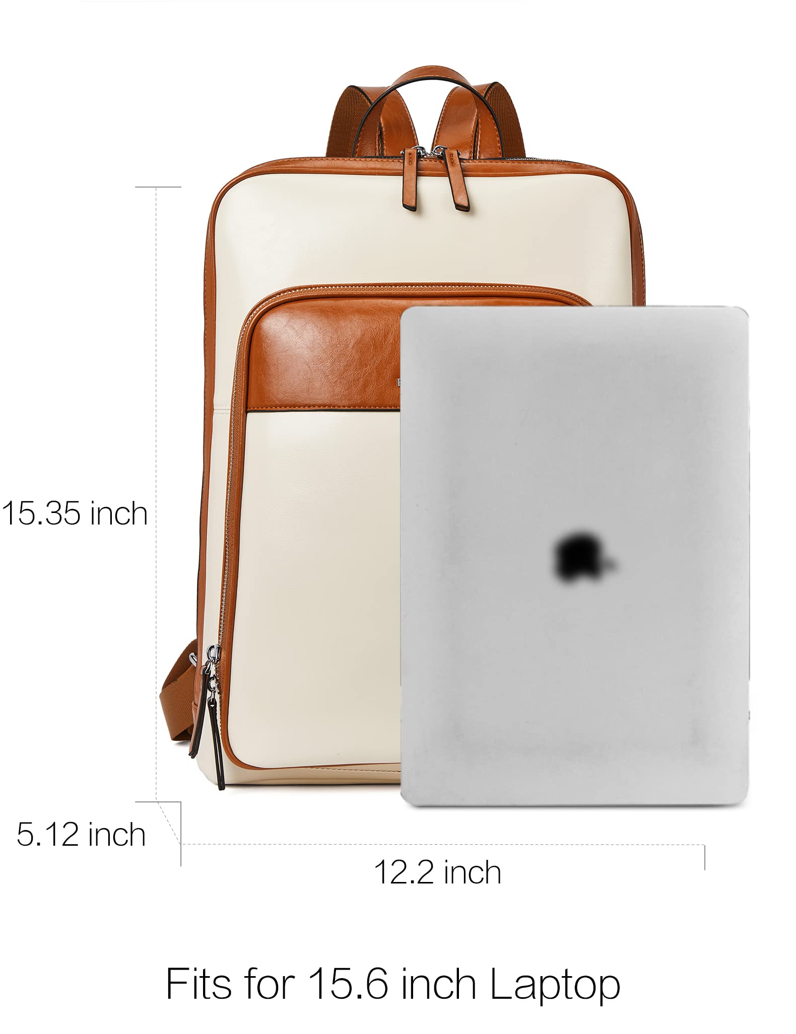 BOSTANTEN Leather Laptop Backpack for Women 15.6 inch Computer Bag Travel Work Daypack Large Size Bag