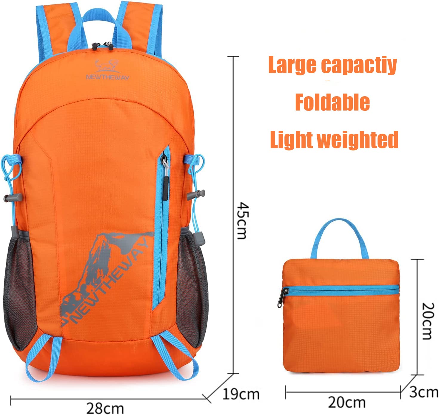 Hiking Daypack foldable backpack for travel lightweight Camping Day Pack, Vacation Shoulder Bag, Daypacks Casual Bag (orange)
