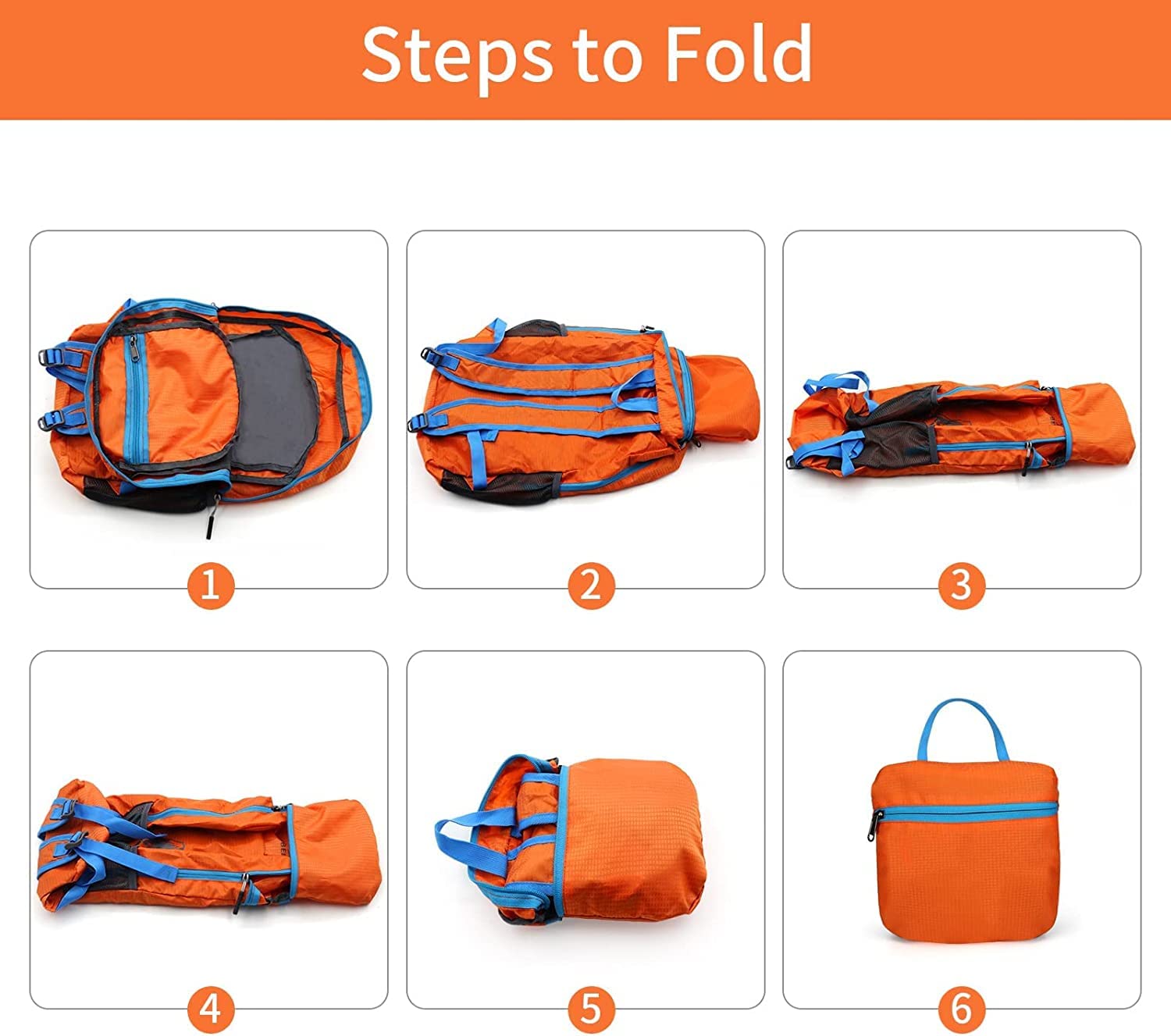 Hiking Daypack foldable backpack for travel lightweight Camping Day Pack, Vacation Shoulder Bag, Daypacks Casual Bag (orange)