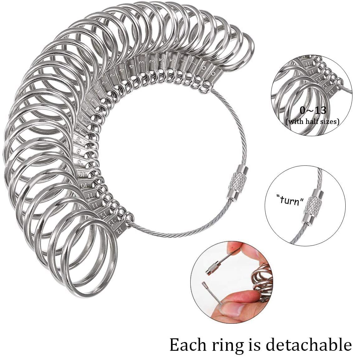 DoGeek Ring Sizer Measuring Tool Set Metal Ring Sizers Stainless Steel Ring Gauges Finger Sizer & Ring Mandrel Aluminuml (Size 1-13), 27 Pcs