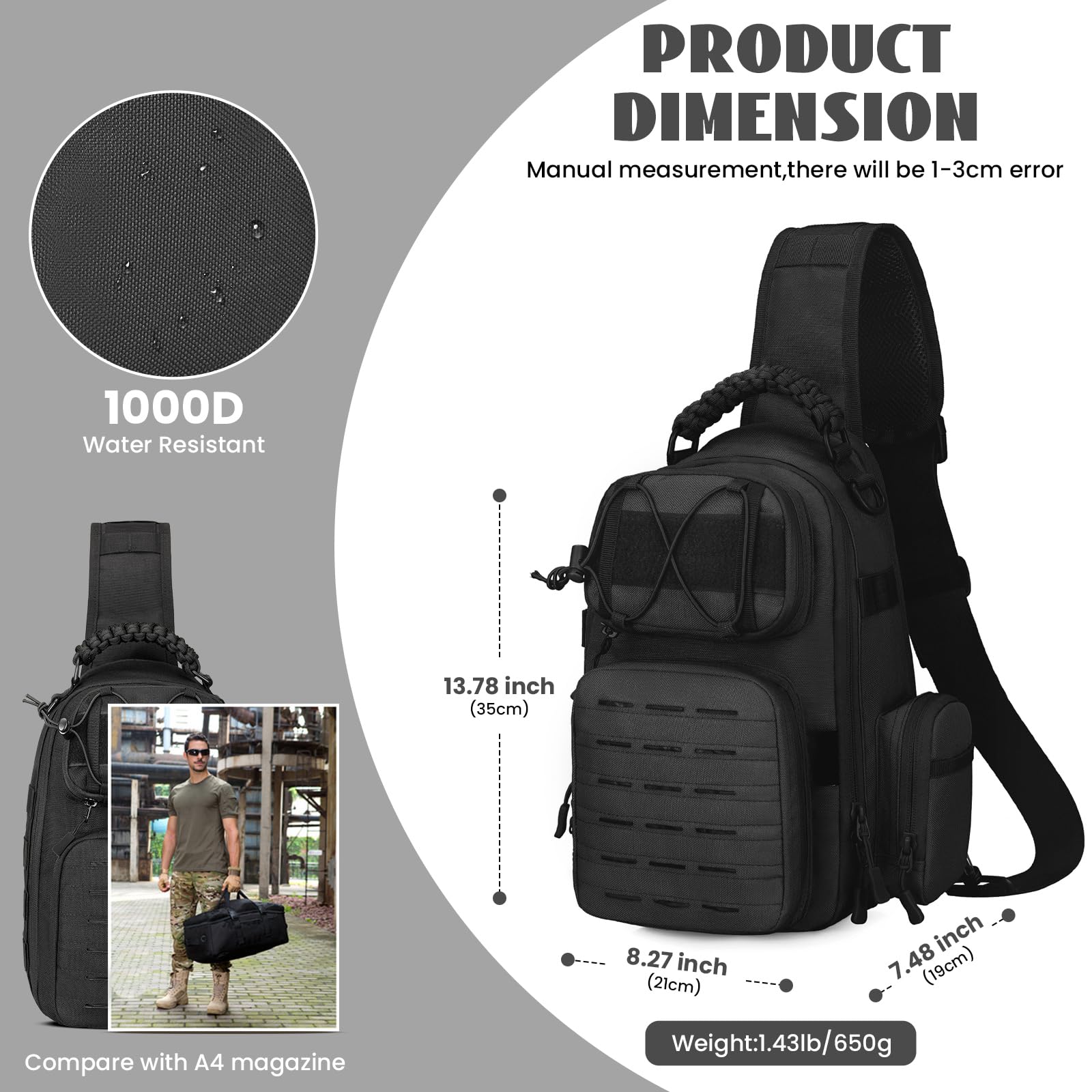 CamGo Tactical Sling Backpack Fly Fishing Tackle Bag Unisex MOLLE Casual Daypack for Fishing Hunting Hiking Travel