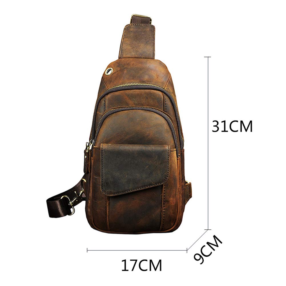 vintage Men's real Leather chest bag Business Casual Outdoor Sling Bag (Style 3 - Crazy Horse Leather)