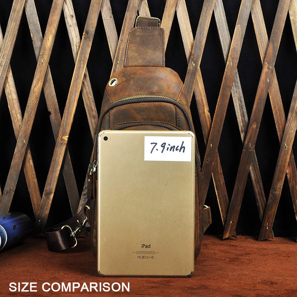 vintage Men's real Leather chest bag Business Casual Outdoor Sling Bag (Style 3 - Crazy Horse Leather)